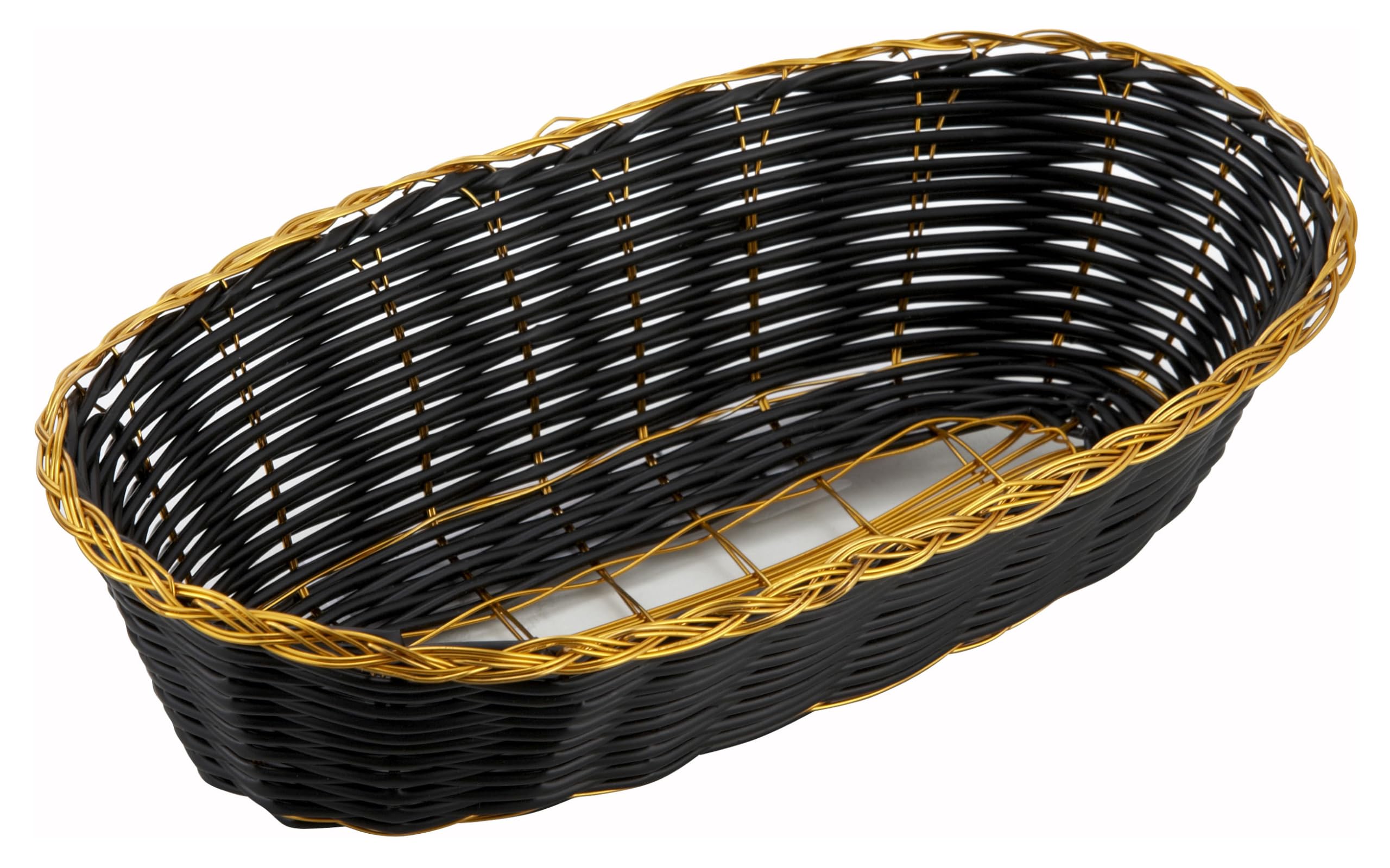 Winco Oblong Woven Basket, 9-Inch by 6.5-Inch by 2.25-Inch, Black with Gold Trim
