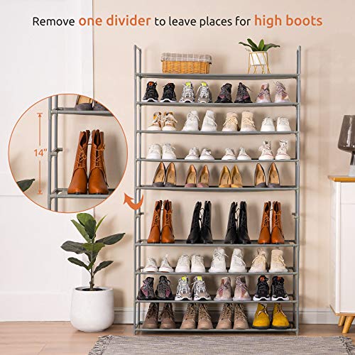 Apicizon 10 Tiers Shoe Rack, 50 Pairs Shoe Storage Organizer, Non-Woven Fabric Metal Shoe Shelf Tower, Shoe Rack Organizer for Closet/Entryway/Garage, Grey