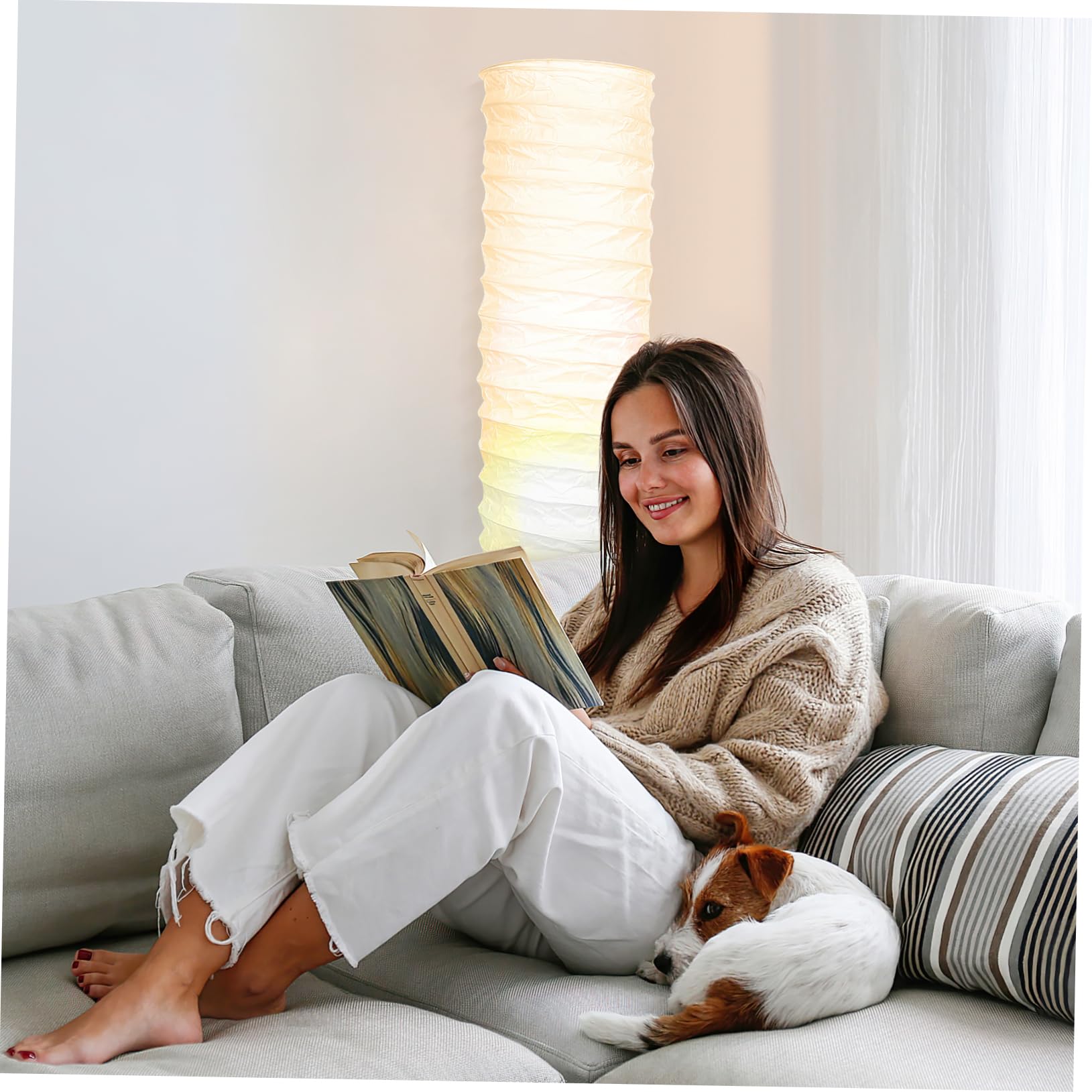 OSALADI Floor Paper Lamp Shade Nordic Minimalist Style Dust Proof Floor Standing Lamp Shade Cover Beside Column Lamp Shade for Home Hotel Bedroom