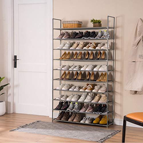 Apicizon 10 Tiers Shoe Rack, 50 Pairs Shoe Storage Organizer, Non-Woven Fabric Metal Shoe Shelf Tower, Shoe Rack Organizer for Closet/Entryway/Garage, Grey