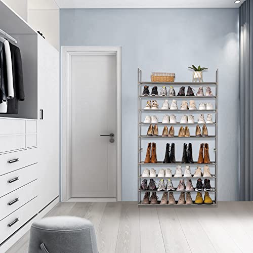 Apicizon 10 Tiers Shoe Rack, 50 Pairs Shoe Storage Organizer, Non-Woven Fabric Metal Shoe Shelf Tower, Shoe Rack Organizer for Closet/Entryway/Garage, Grey