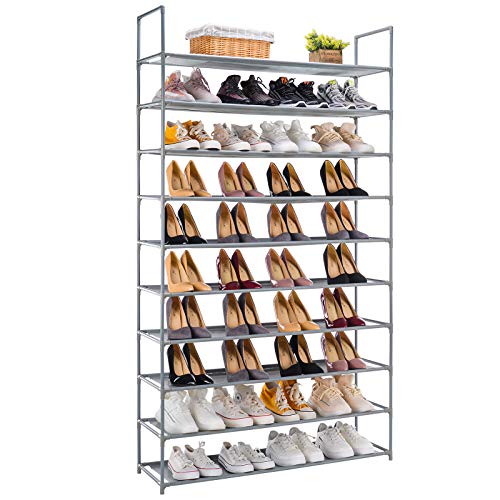 Apicizon 10 Tiers Shoe Rack, 50 Pairs Shoe Storage Organizer, Non-Woven Fabric Metal Shoe Shelf Tower, Shoe Rack Organizer for Closet/Entryway/Garage, Grey