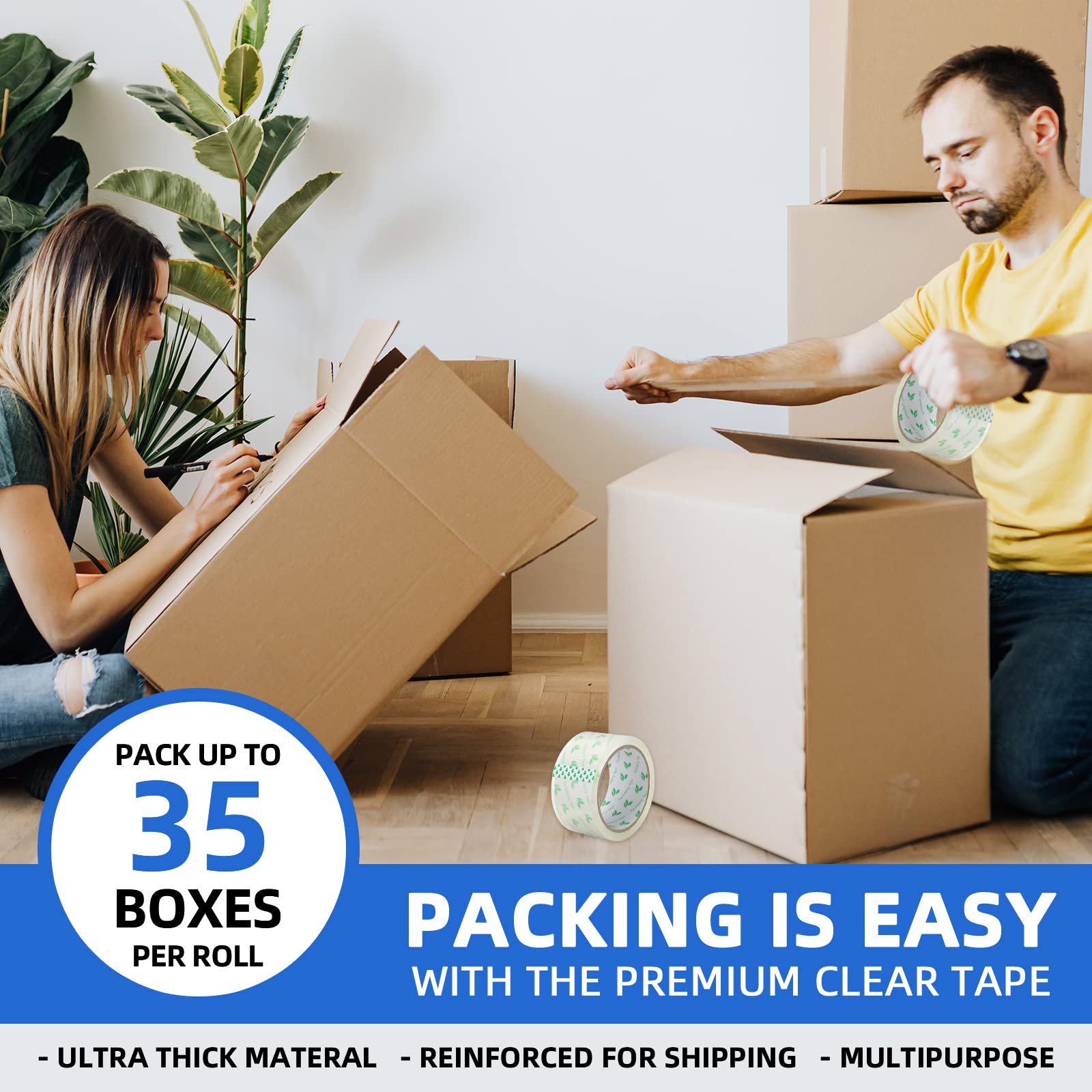 Printholic Packing Tape 6 Rolls Heavy Duty Shipping Packaging Tape 1.88" x 54.6 Yards, 3" Core, Clear, for Moving Packaging Shipping Office Storage, Transparent Tape Refills for Dispenser