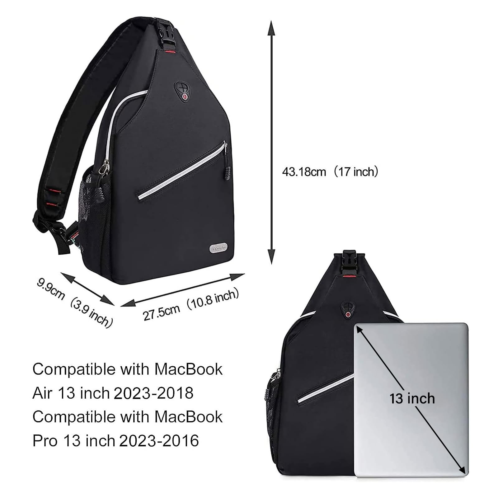 MOSISO Rope Sling Backpack (Up to 13 inch), Multipurpose Crossbody Chest One Shoulder Outdoor Travel Hiking Daypack, Black