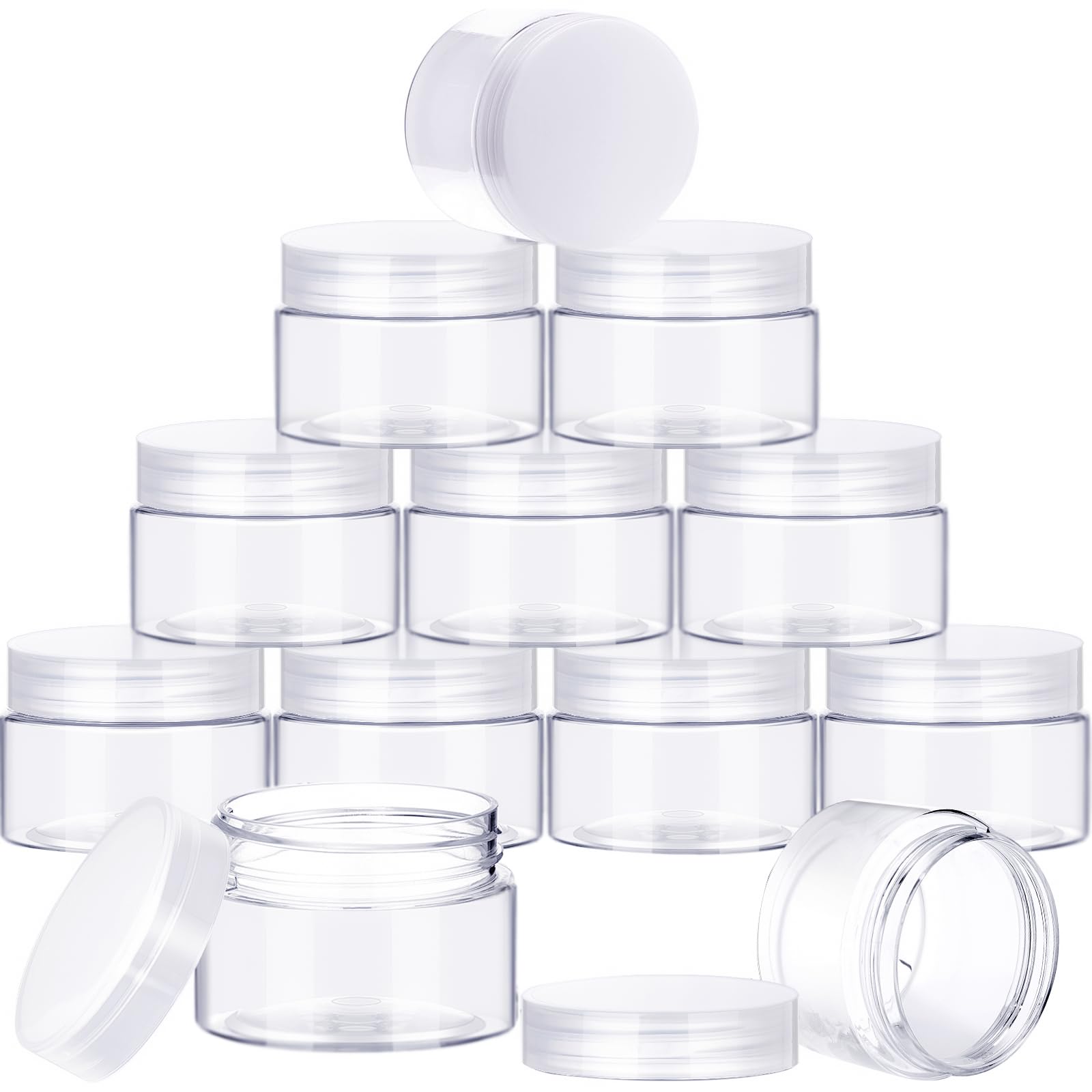 SATINIOR 24 Pieces Empty Clear Plastic Jars with Lids Round Storage Containers Wide-Mouth for Beauty Product Cosmetic Cream Lotion Liquid Slime Butter Craft and Food (Transparent Lid, 2 oz)