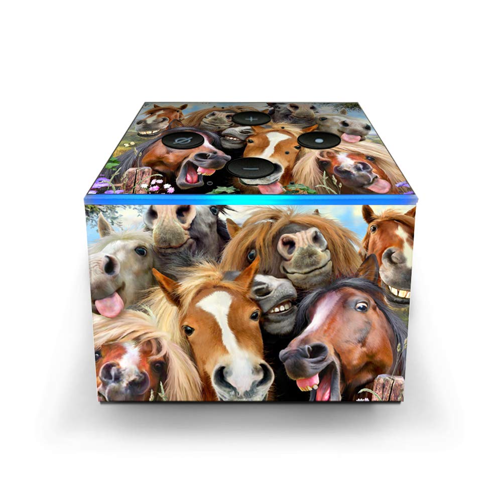 Horse Selfie in The Field - Skin Decal Vinyl Wrap for Amazon Fire TV Cube