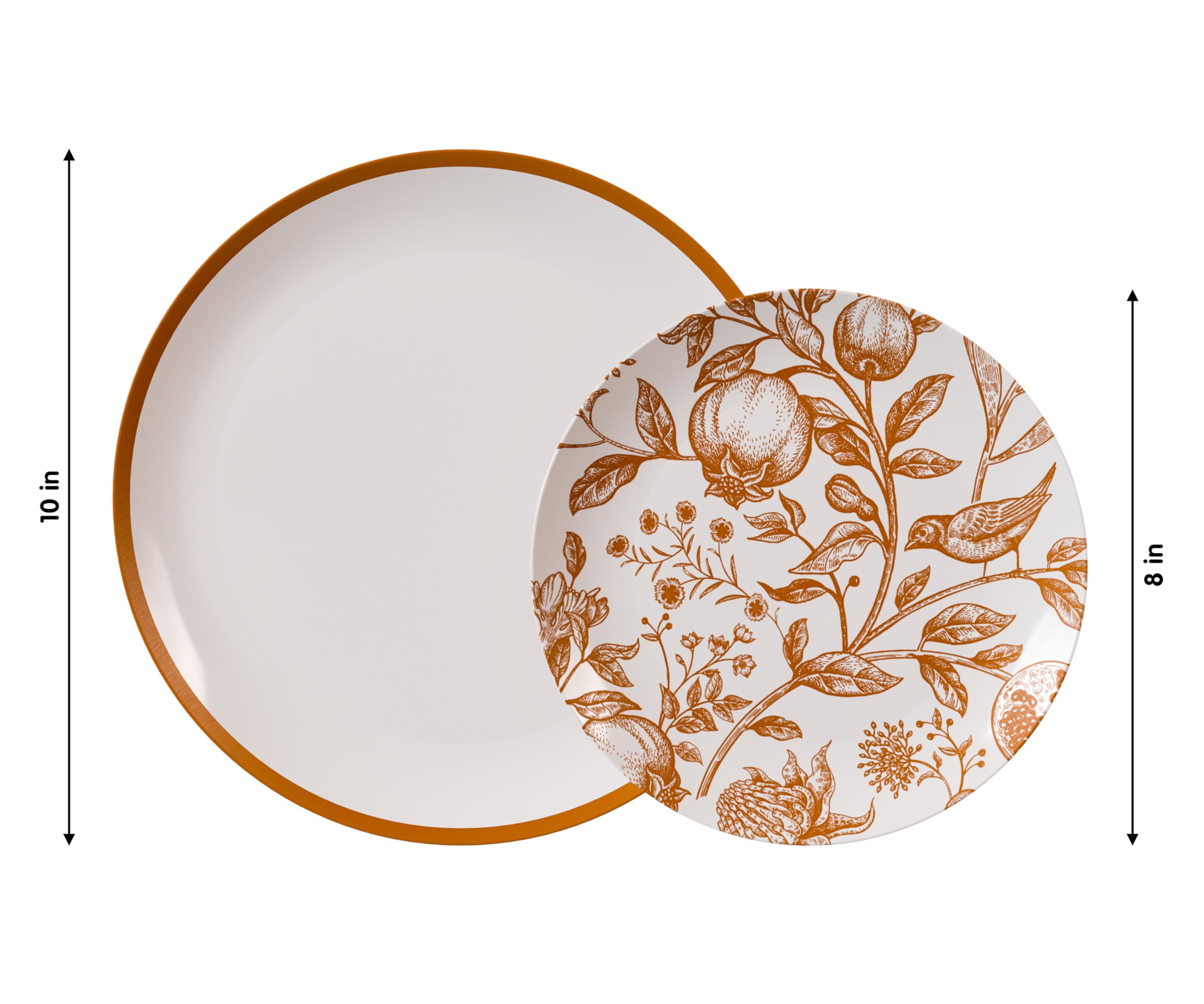 Trendables 40 Piece Plastic Disposable Plates Set For 20 Guests I 20 X 8 Inch Dessert Plates & 20 X 10 Inch Disposable Plastic Plates | Thanksgiving Plates | White & Brown Pomegranate Design