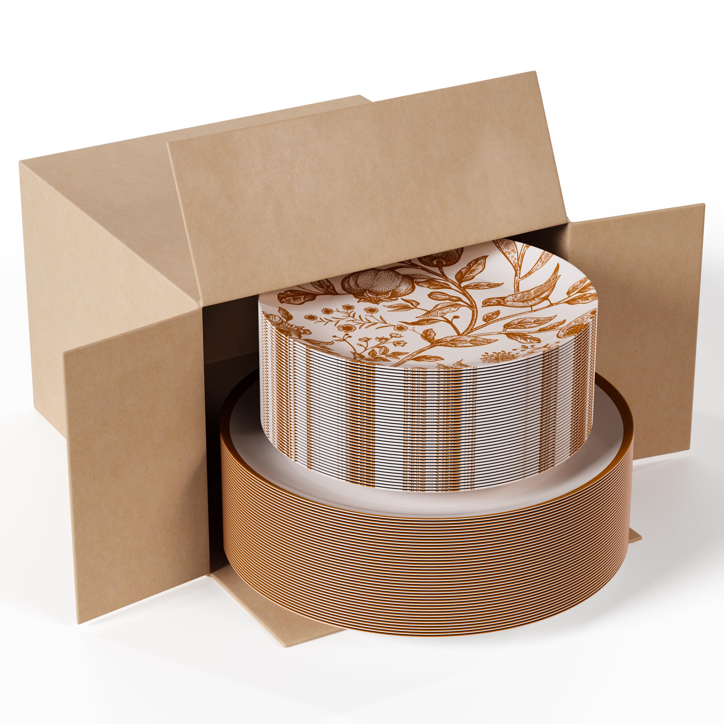Trendables 40 Piece Plastic Disposable Plates Set For 20 Guests I 20 X 8 Inch Dessert Plates & 20 X 10 Inch Disposable Plastic Plates | Thanksgiving Plates | White & Brown Pomegranate Design