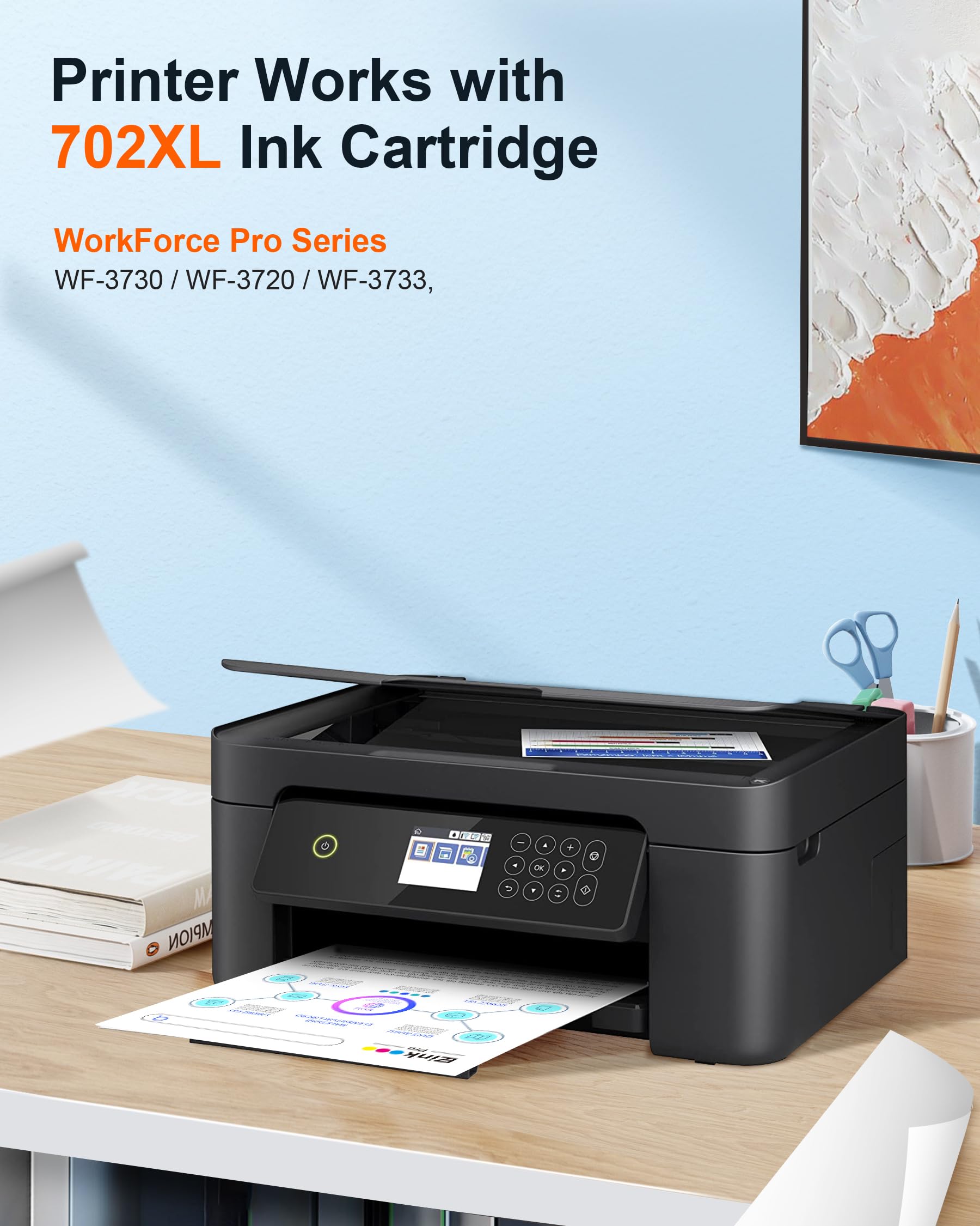 E-Z Ink Pro 702 XL T702XL Ink Cartridge Replacement for Epson 702XL 702 T702 to use with Workforce Pro WF-3720 WF-3730 WF-3733 Printer (1 Large Black, 1 Cyan, 1 Magenta, 1 Yellow, 4 Pack)