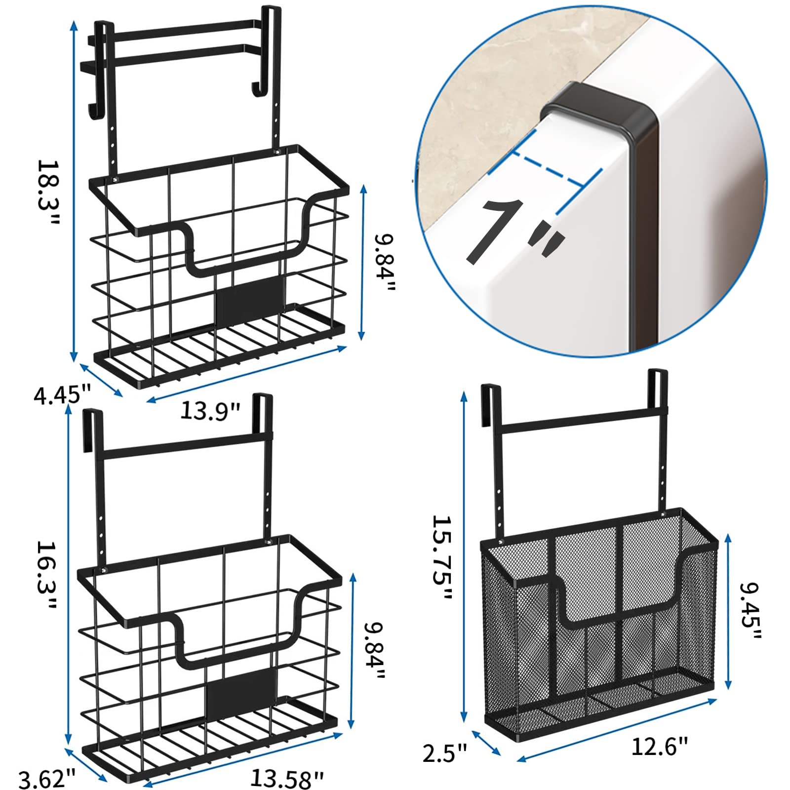 YEEBEIJIM Over the Cabinet Door Organizer 3 Pack, Kitchen Cabinet Organizer Wall Mount Storage Basket for Cutting Board, Grid Storage Basket Holder Rack for Kitchen Pantry Bathroom