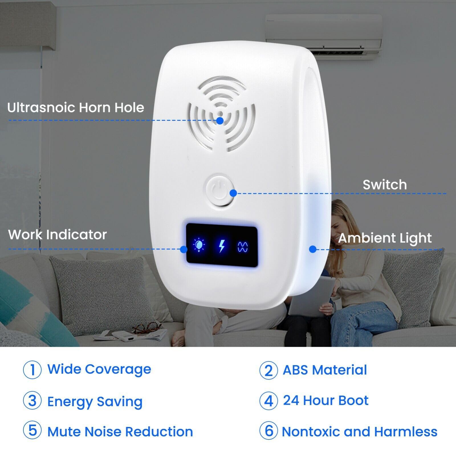 Piyjrrf Ultrasonic Repeller & Insect Repeller,6 Pack Electronic Pest Repellent Plug in Indoor for Spider,Mosquito, Mouse, Cockroaches, Rats, Bugs.