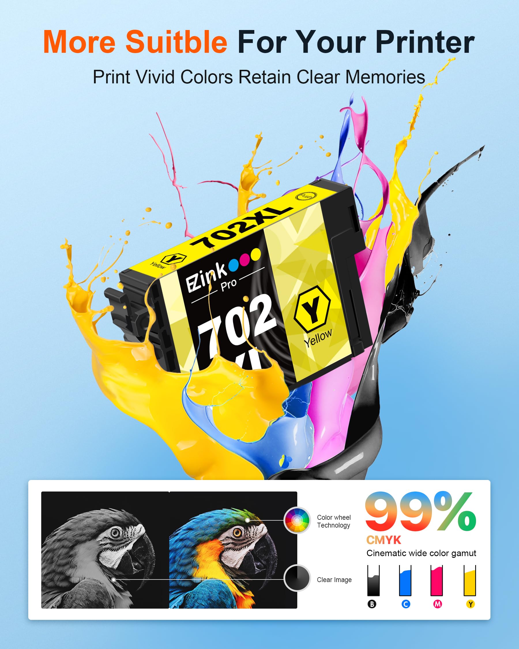 E-Z Ink Pro 702 XL T702XL Ink Cartridge Replacement for Epson 702XL 702 T702 to use with Workforce Pro WF-3720 WF-3730 WF-3733 Printer (1 Large Black, 1 Cyan, 1 Magenta, 1 Yellow, 4 Pack)