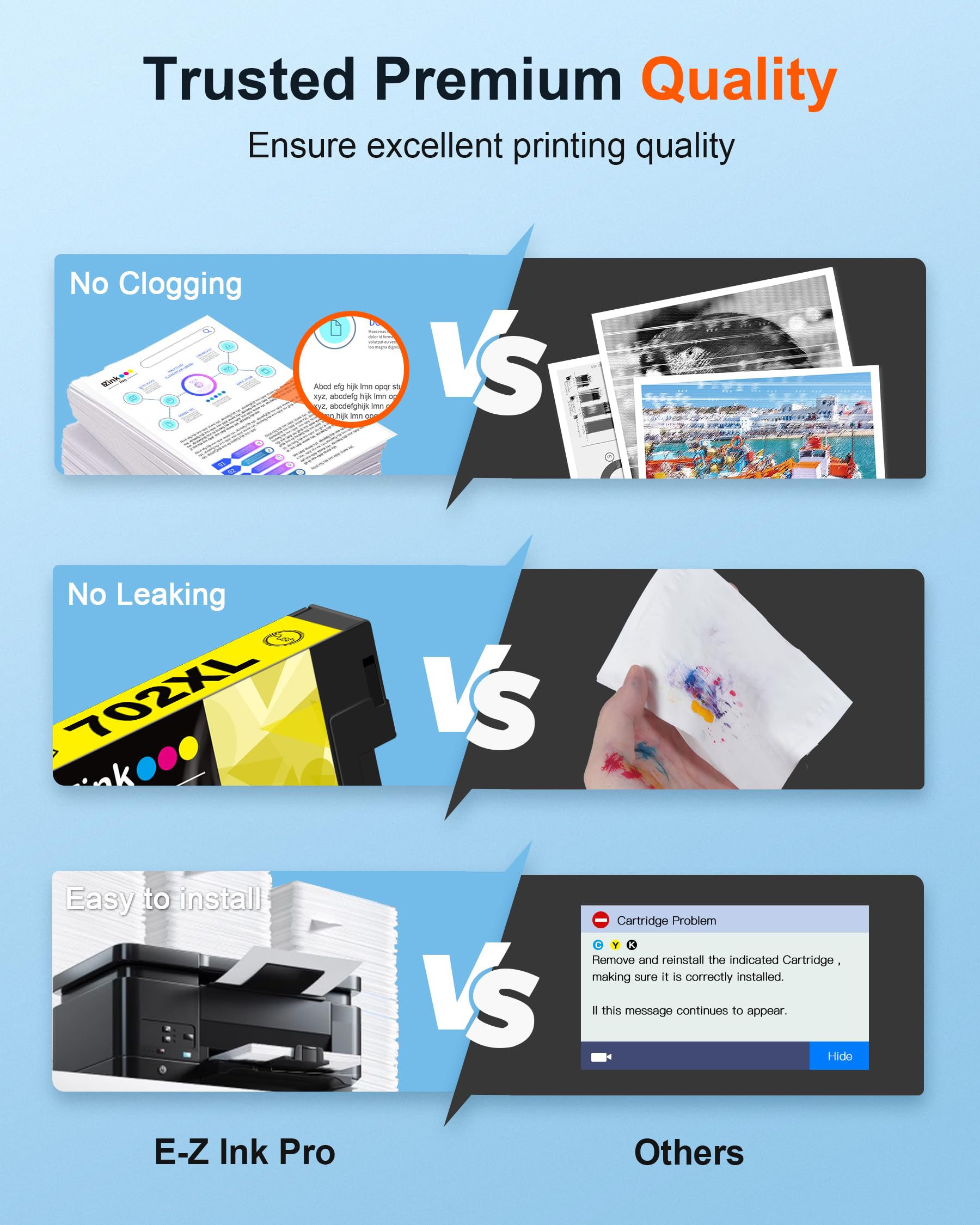 E-Z Ink Pro 702 XL T702XL Ink Cartridge Replacement for Epson 702XL 702 T702 to use with Workforce Pro WF-3720 WF-3730 WF-3733 Printer (1 Large Black, 1 Cyan, 1 Magenta, 1 Yellow, 4 Pack)