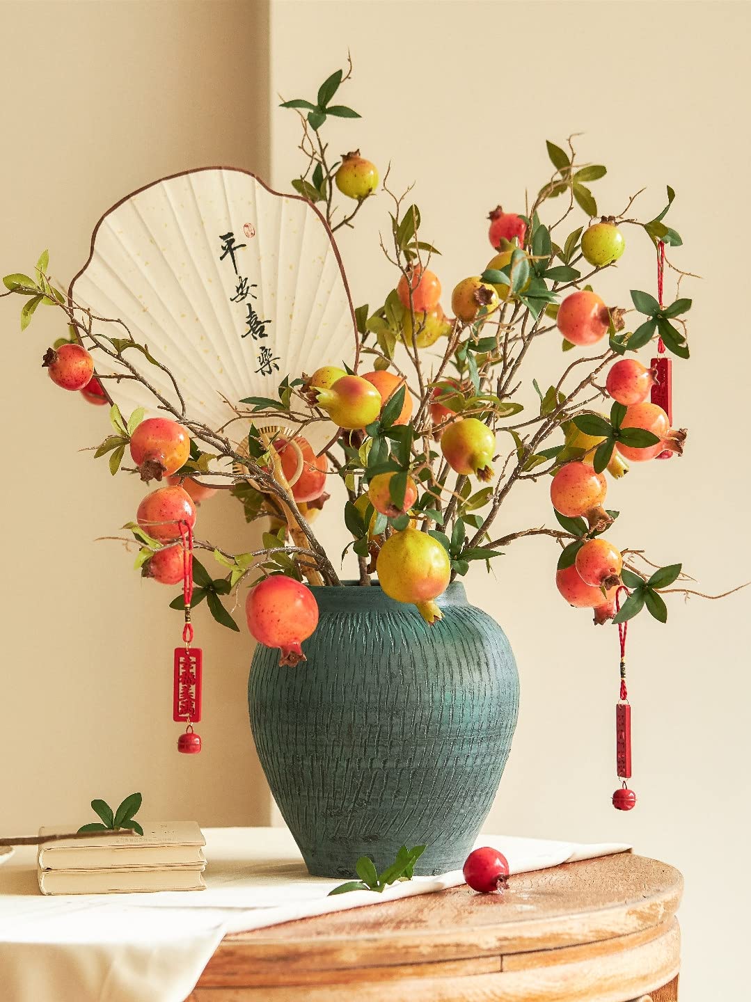 Smalldu Artificial Fall Flowers 5Pcs Pomegranate Branchs 30.7 inch for Home Decor Indoor (Not Include Vase)
