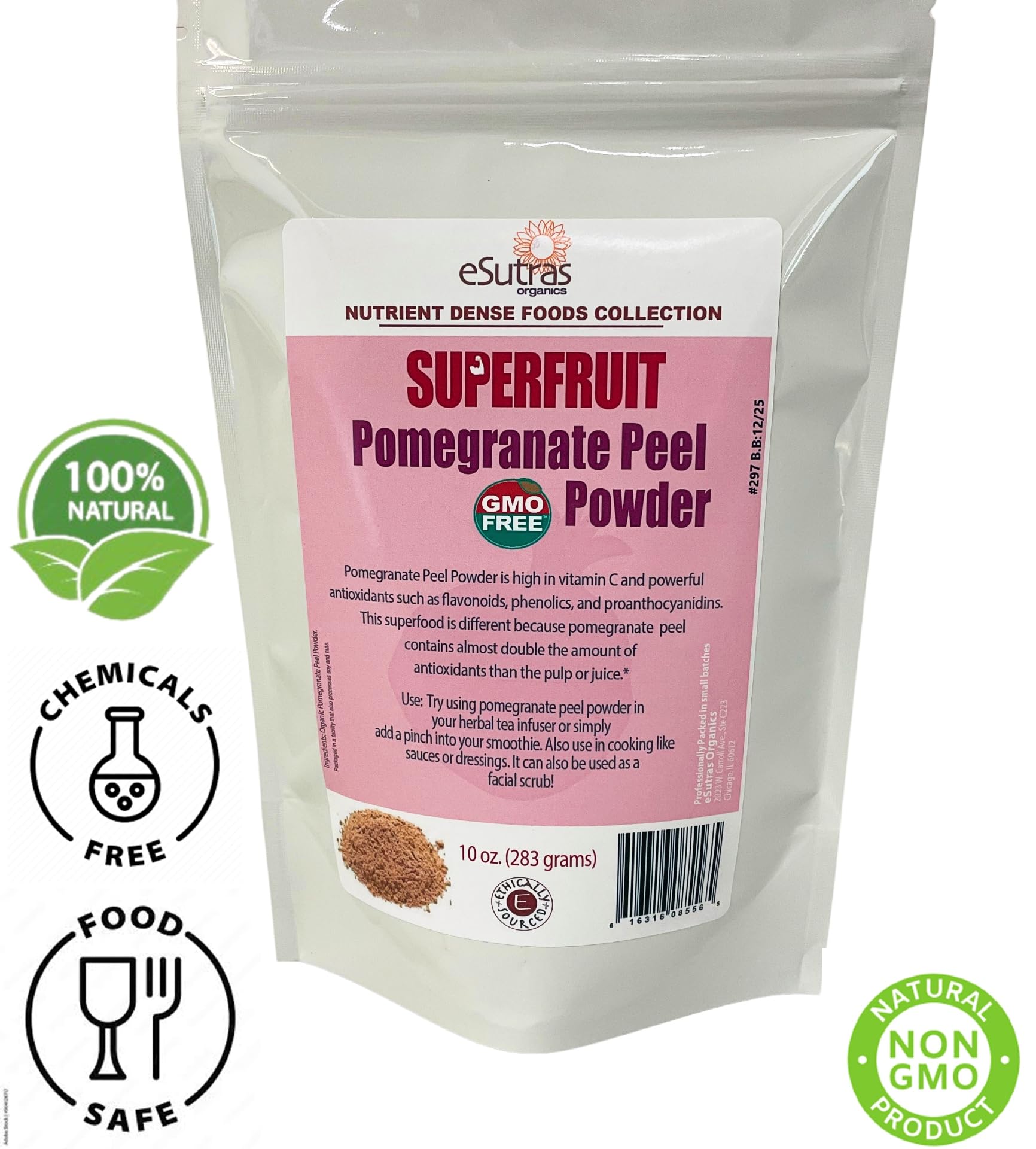 eSutras Organics Pomegranate Peel Powder Superfood, 10 Ounce