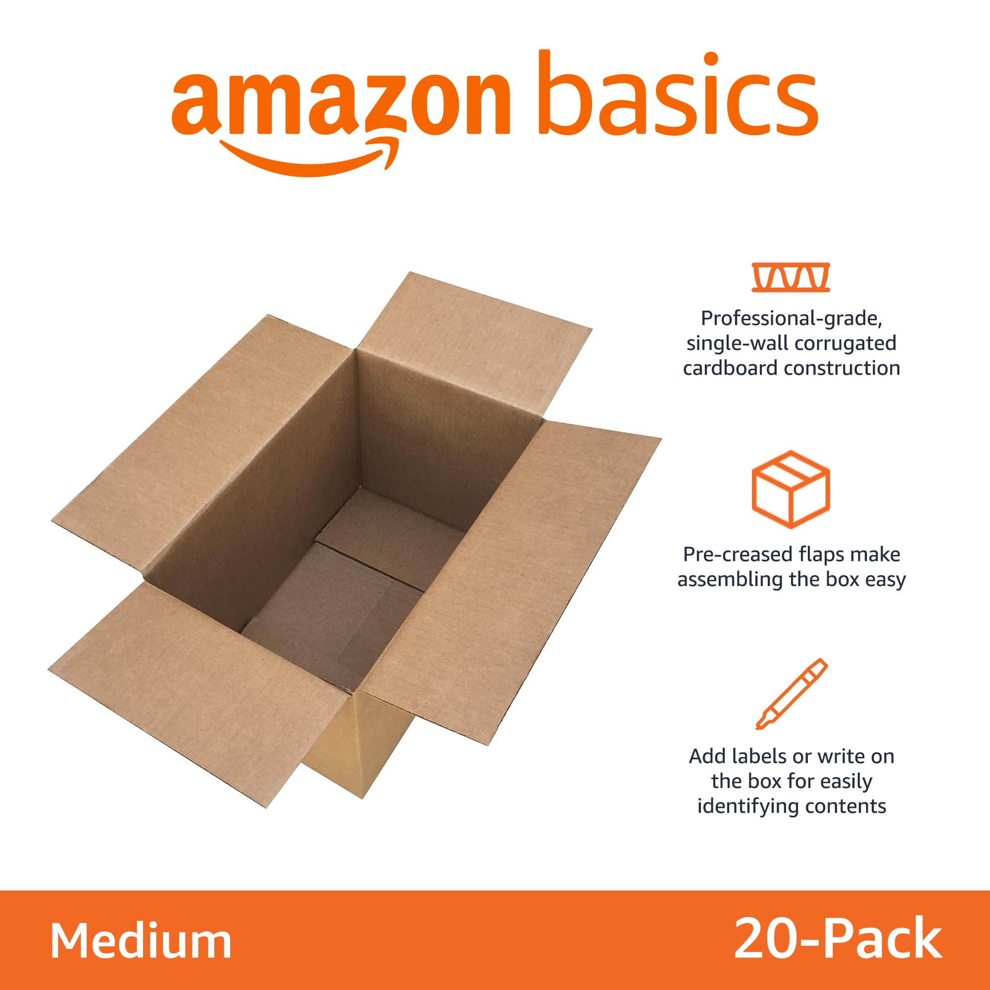 Amazon Basics Cardboard Moving Boxes - 20-Pack, Medium, 18" x 14" x 12"