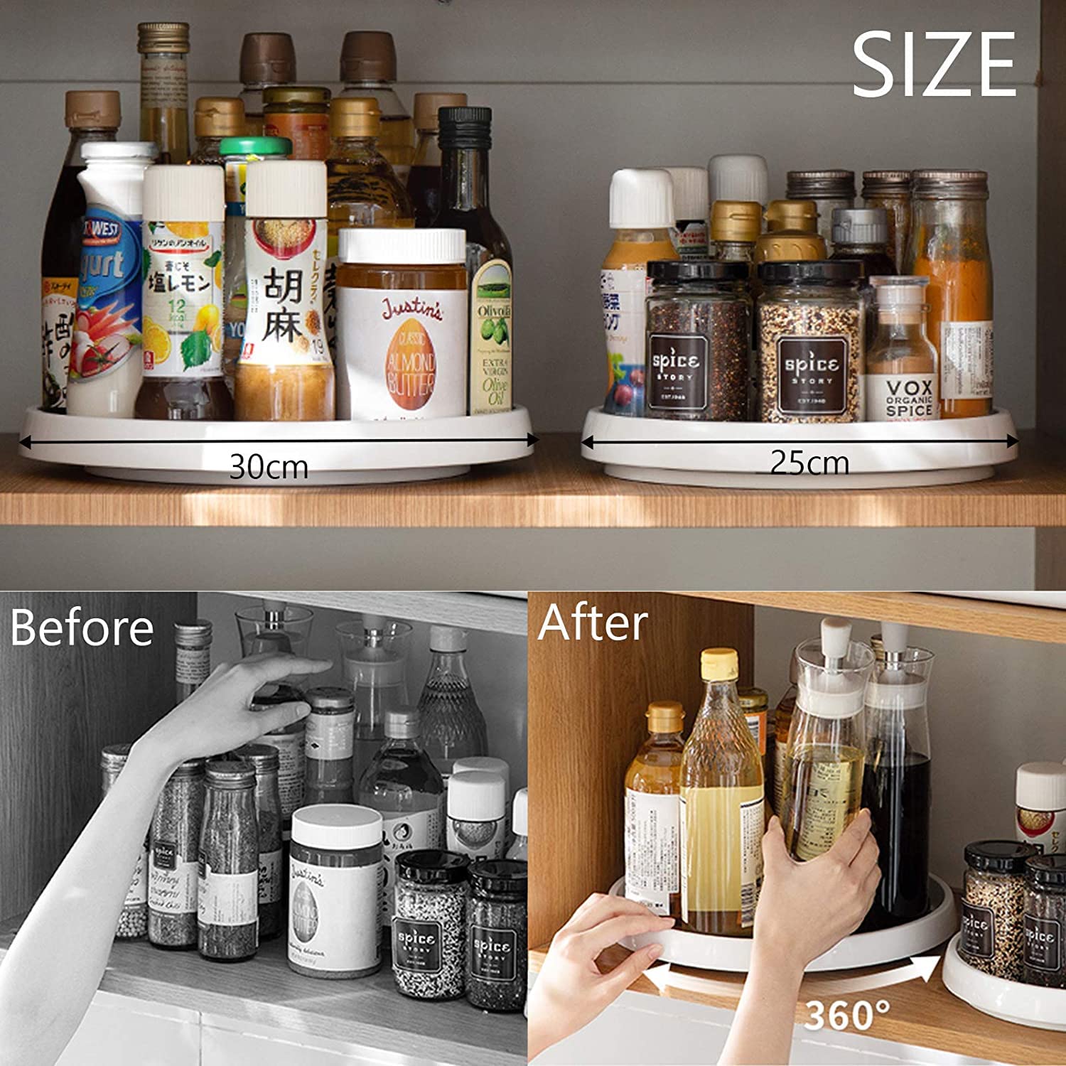 Suner 3 Pack Pantry Cabinet Lazy Susans Turntable, 12” Non-Slip Kitchen Storage Spice Rack Spinning Organizer, 360 Degree Rotating for Cabinet, Kitchen, Countertop, Spices, Condiments