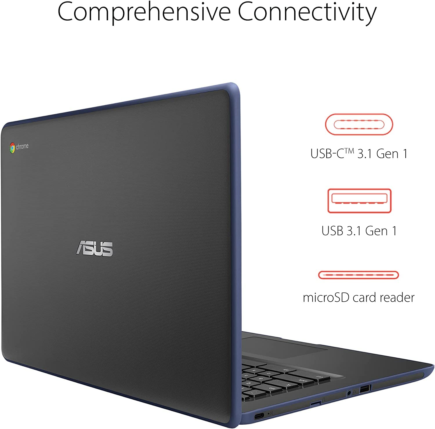 Asus 14'' Chromebook (Latest Model), Intel Celeron Dual Core Processor, 4GB RAM, 32GB eMMC Military-Grade Durability, Spill Resistant Keyboard, Long Battery Life, NLY MP, Chrome OS ‎Dark Blue