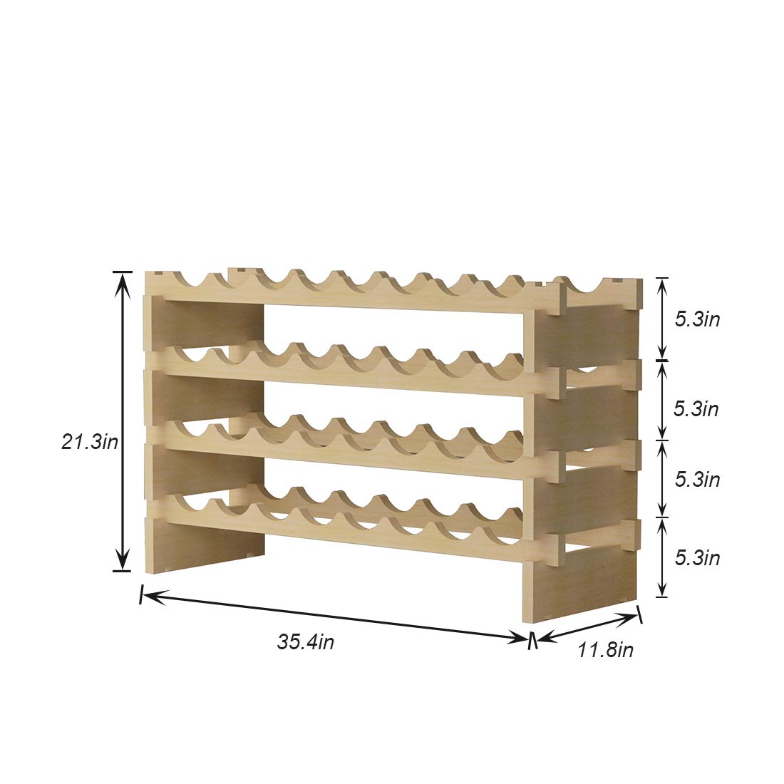 soges Wine Rack 32 Bottle Stackable Wine Storage Wood Wine Display Racks Free Standing Wine Shelf, BY-WS4832M
