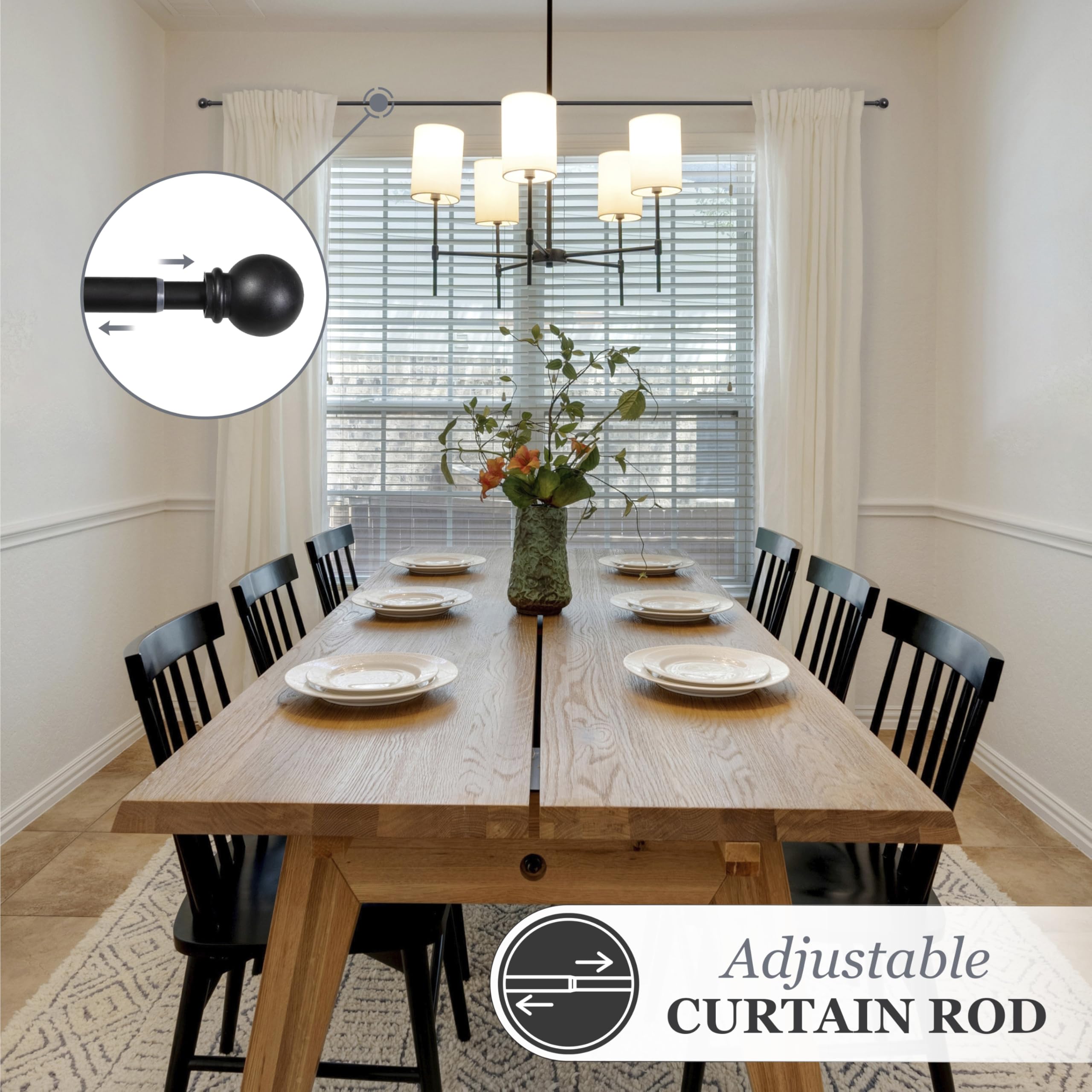 Kenney Chelsea 5/8" Standard Decorative Window Curtain Rod, 48-86", Black