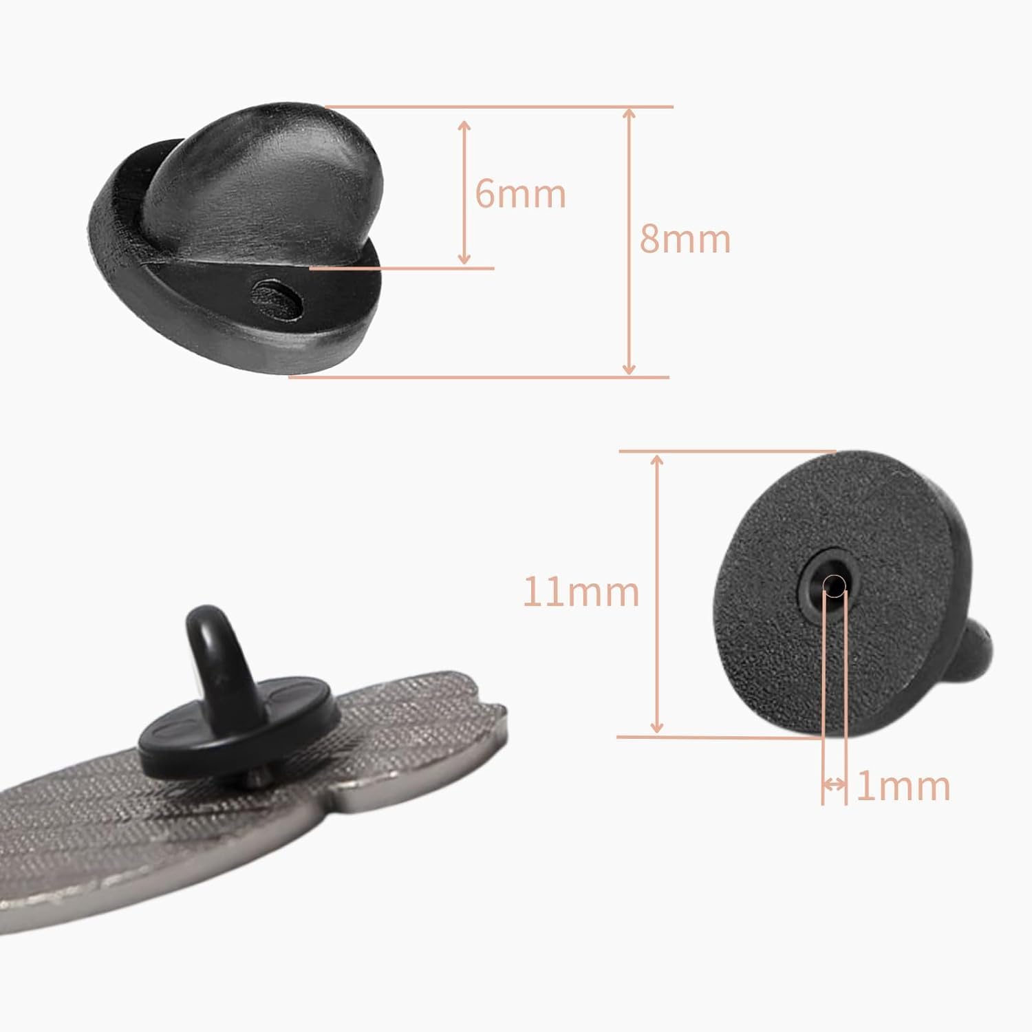 Rubber Pin Backs, 100PCS Lapel Pin Backs, Pin Safety Backs for Brooch Tie Hat Badge Insignia, Black