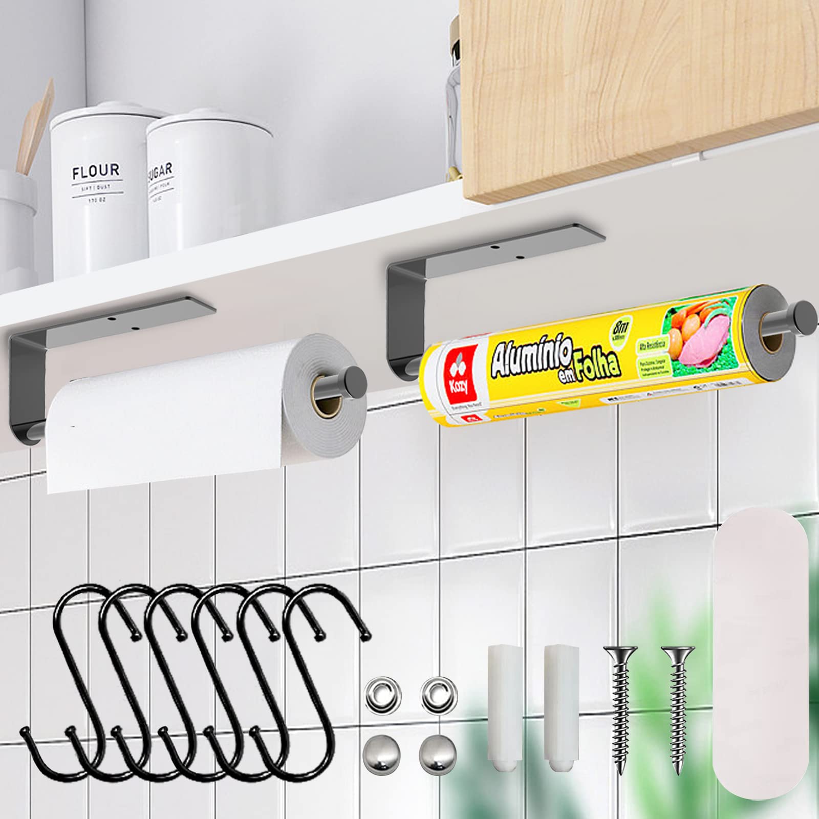 Paper Towel Holder ,Paper Towel Holder Under Cabinet, Self Adhesive Wall Mount Paper Towel Rack, Paper Towel Roll Holder Stick for Kitchen, Pantry, Sink, Bathroom,13 Inch (2PCS)