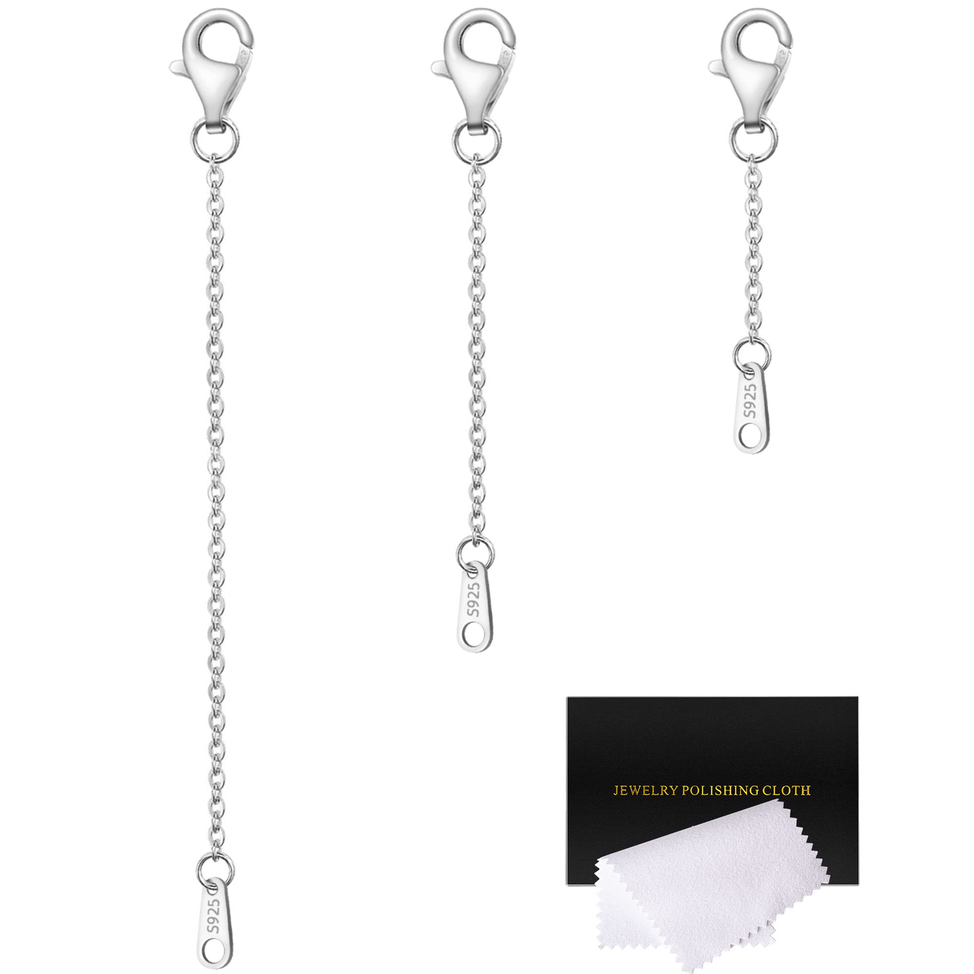 Sterling Silver Necklace Extenders for Women Necklace Extender Silver Chain Extension Bracelet Extender Sterling Silver Chain Extenders for Necklaces 3 Piece Setļ¼1, 2, 3 inchļ¼