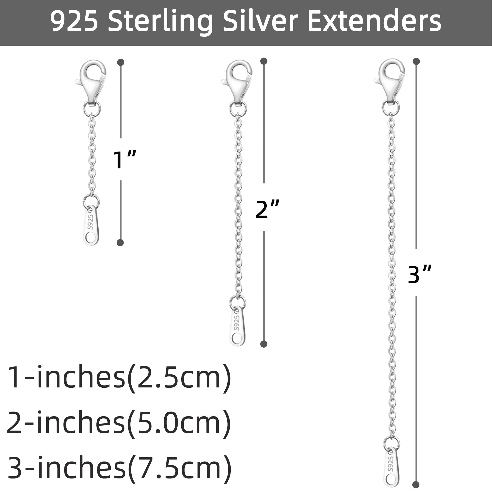 Sterling Silver Necklace Extenders for Women Necklace Extender Silver Chain Extension Bracelet Extender Sterling Silver Chain Extenders for Necklaces 3 Piece Set(1, 2, 3 inch)