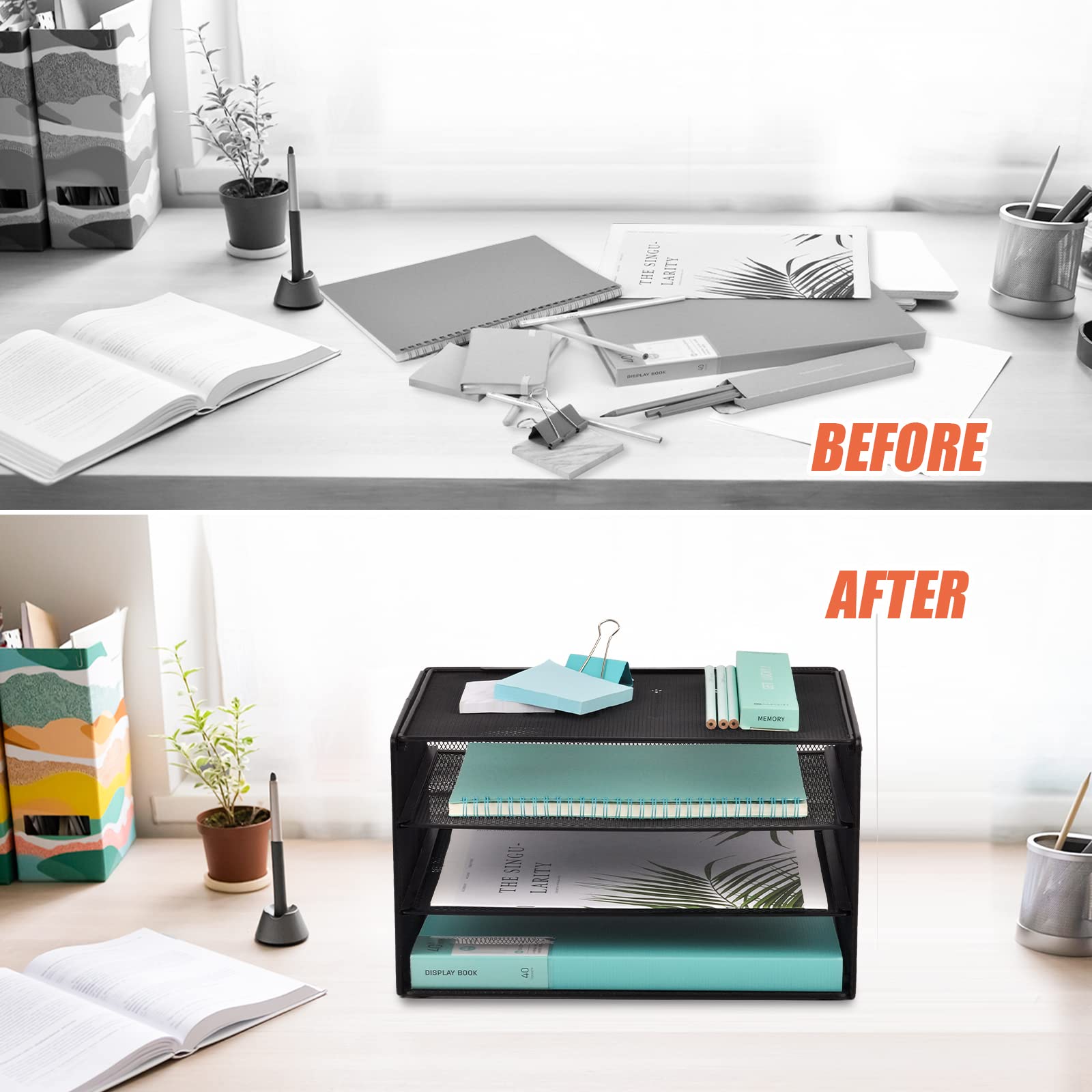 EASEPRES 5 Slot Desk Organizer Tray, Mesh File Paper Letter Tray Desktop Paper Sorter Literature Organizer Rack for Home, Office, or School, Black