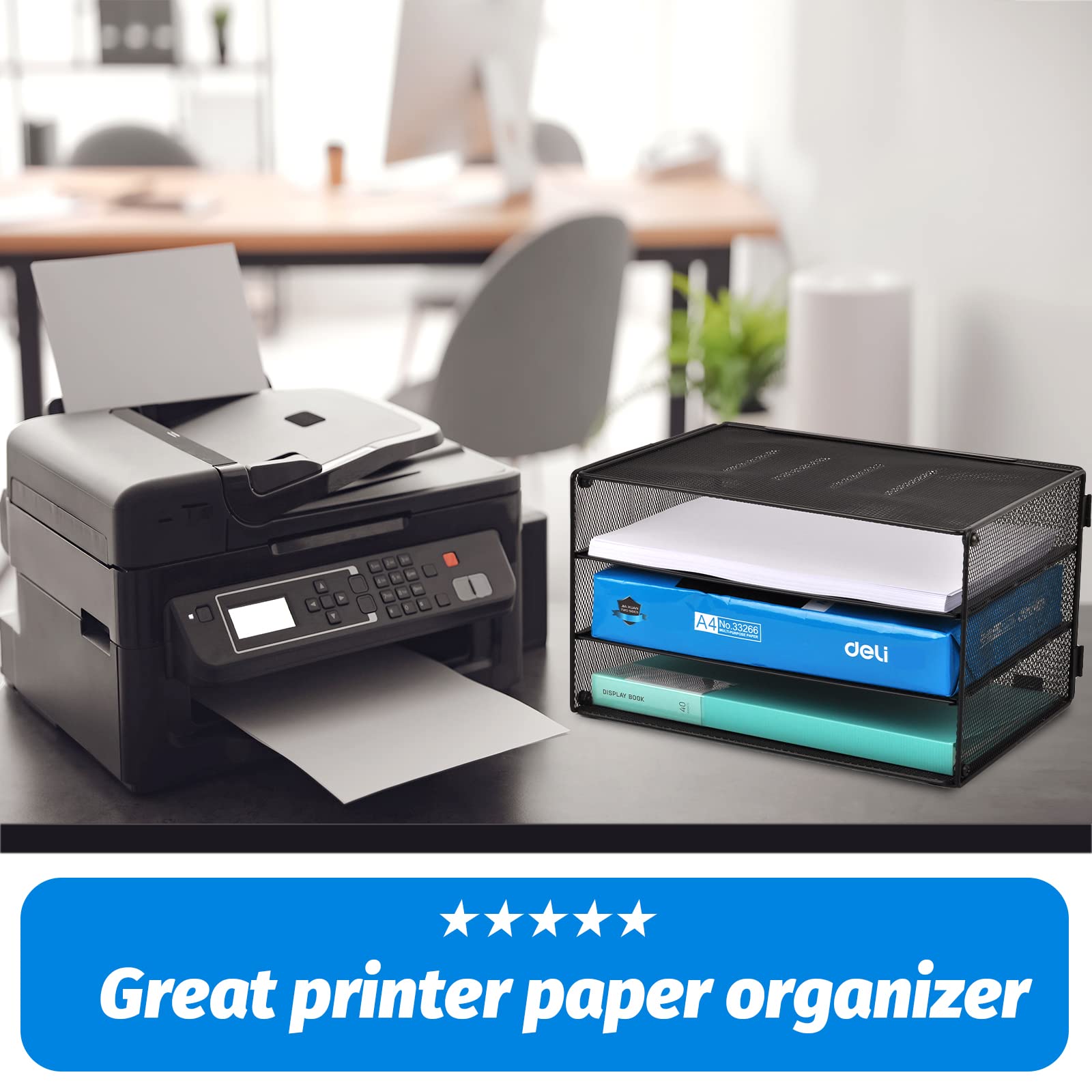 EASEPRES 5 Slot Desk Organizer Tray, Mesh File Paper Letter Tray Desktop Paper Sorter Literature Organizer Rack for Home, Office, or School, Black