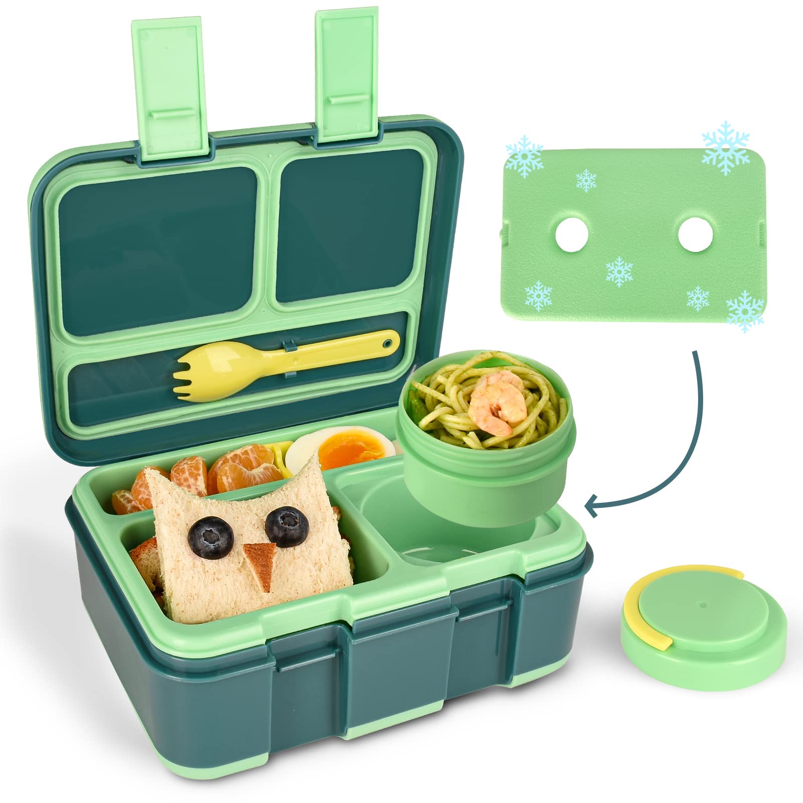 Genteen Lunch Box Kids with Ice Pack Bento Box with Leak Proof Food Cup & Removable Compartment for Meals and Snacks,Toddler Lunch Box for Daycare, School,Ideal On the Go for Boys Girls BPA Free