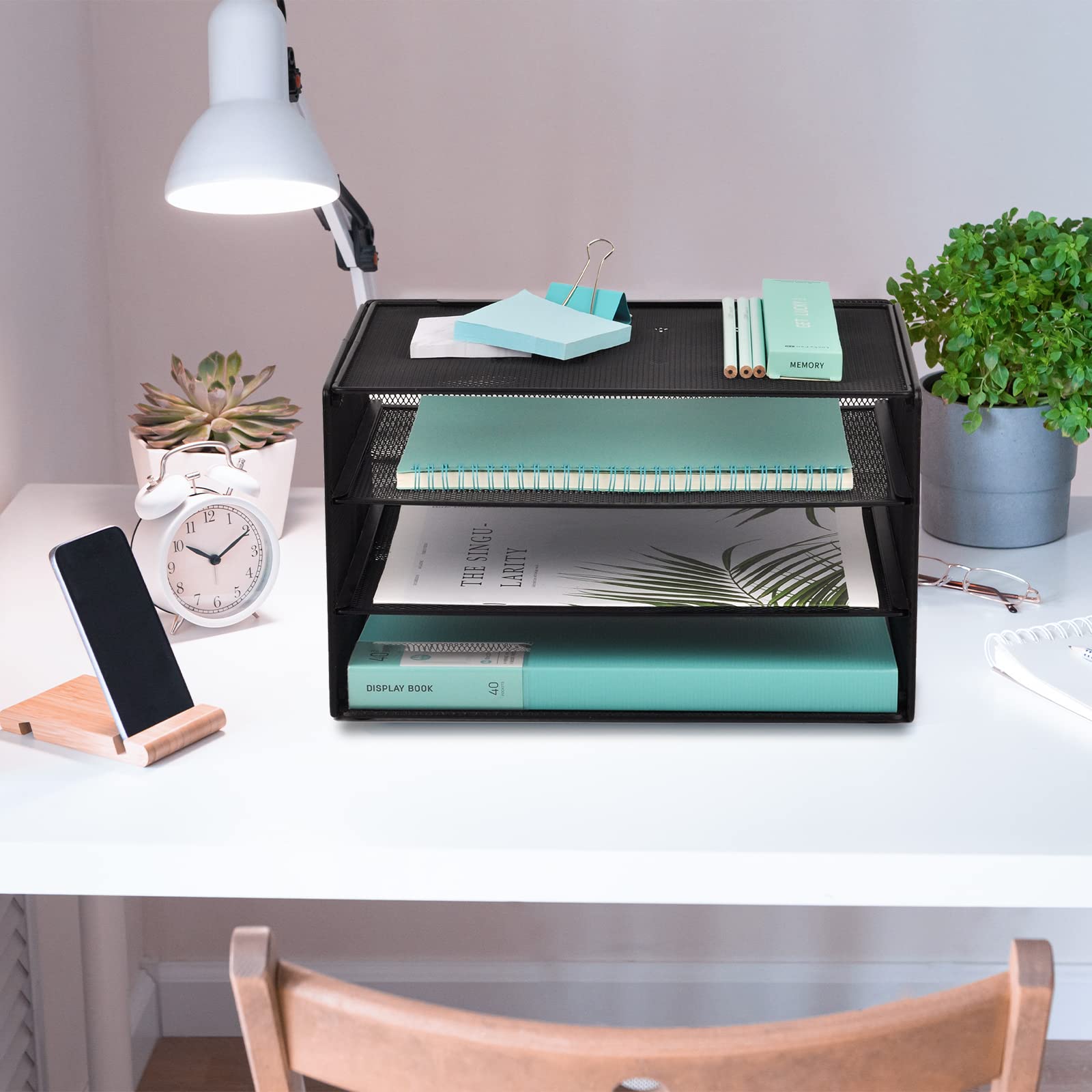 EASEPRES 5 Slot Desk Organizer Tray, Mesh File Paper Letter Tray Desktop Paper Sorter Literature Organizer Rack for Home, Office, or School, Black