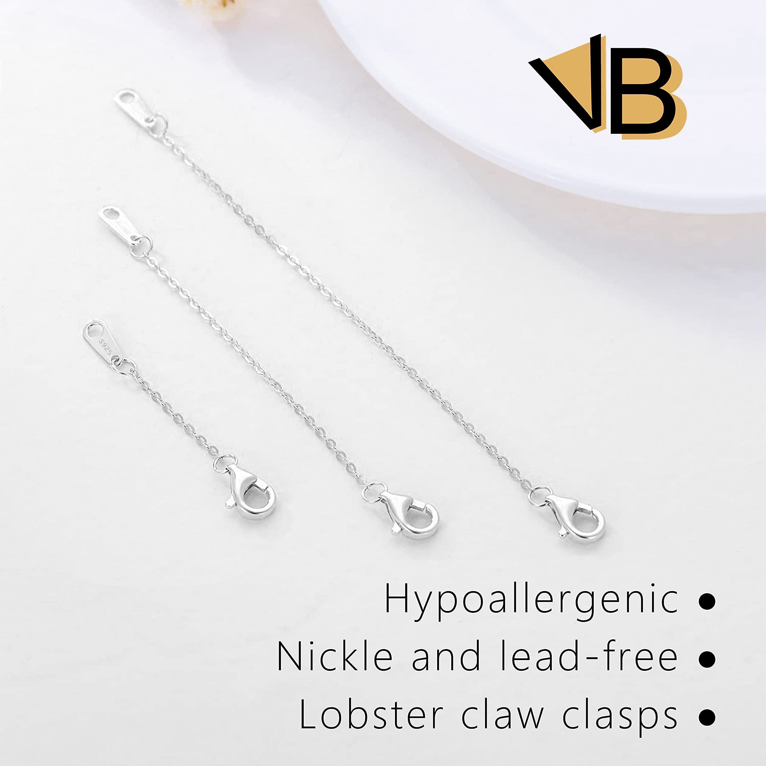 Sterling Silver Necklace Extenders for Women Necklace Extender Silver Chain Extension Bracelet Extender Sterling Silver Chain Extenders for Necklaces 3 Piece Set(1, 2, 3 inch)