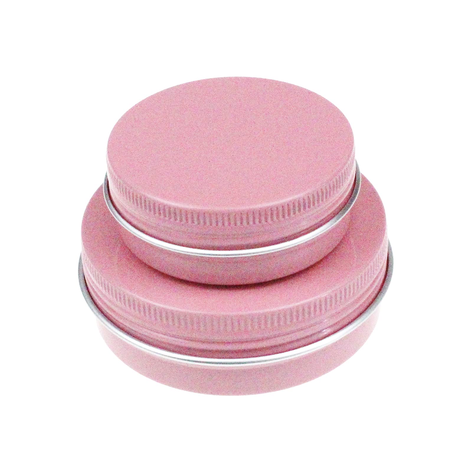 32 Pieces Screw Lid Round Aluminum Tins Empty Metal Jars Spice Lip Balm Candle Storage Containers Travel Cans, 2oz & 1oz Mixed Sizes (Pink)
