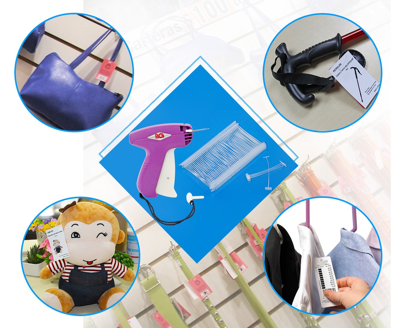 PAG Standard Tagging Gun Price Tag Attacher Gun for Clothing with 5 Needles and 2000 2" Barbs Fasteners, Purple