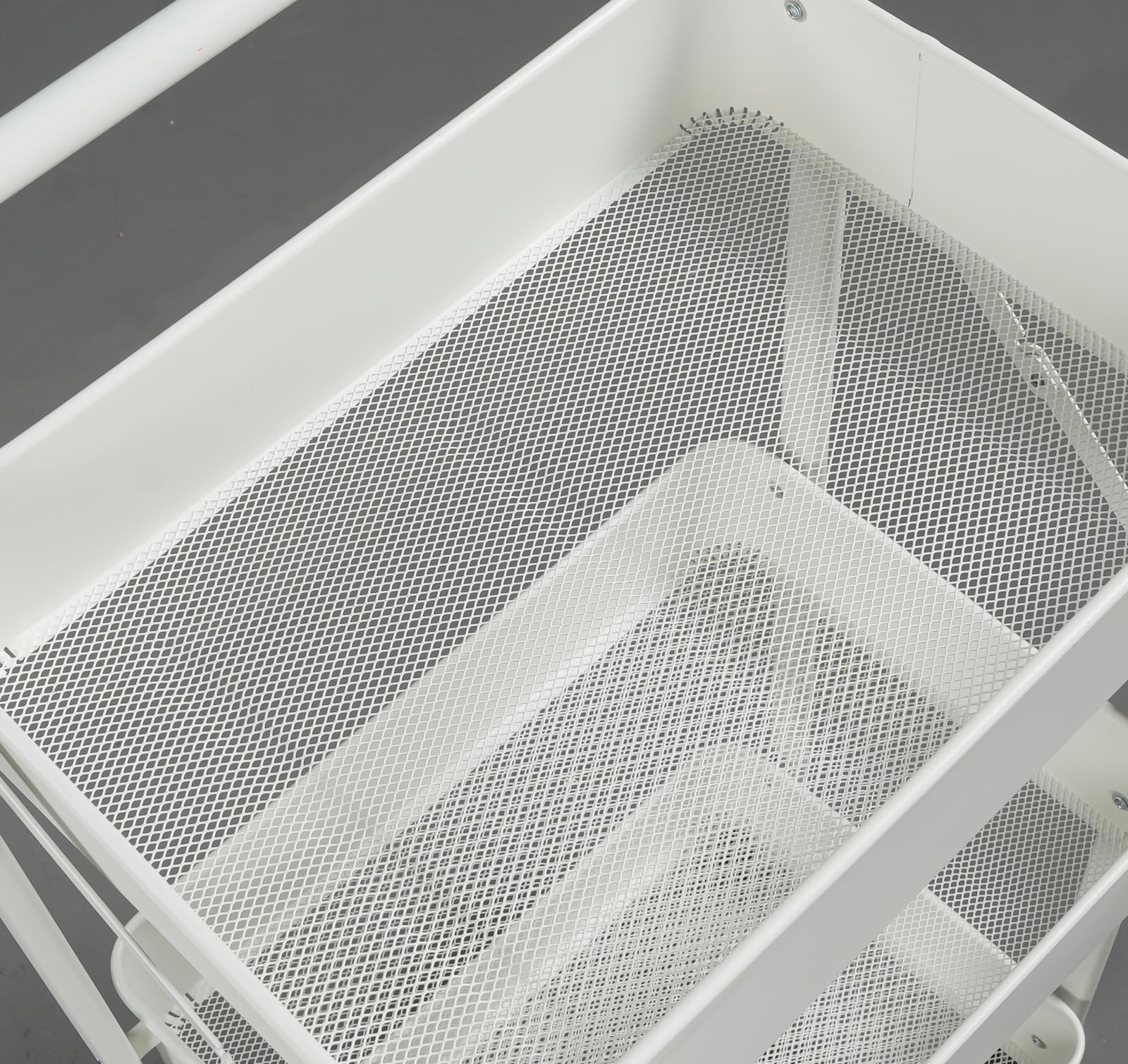 3 Tier Rolling Cart Foldable Storage Cart with Wheels No Assembly Request Kitchen Utility Organizer with Handing Cup, White
