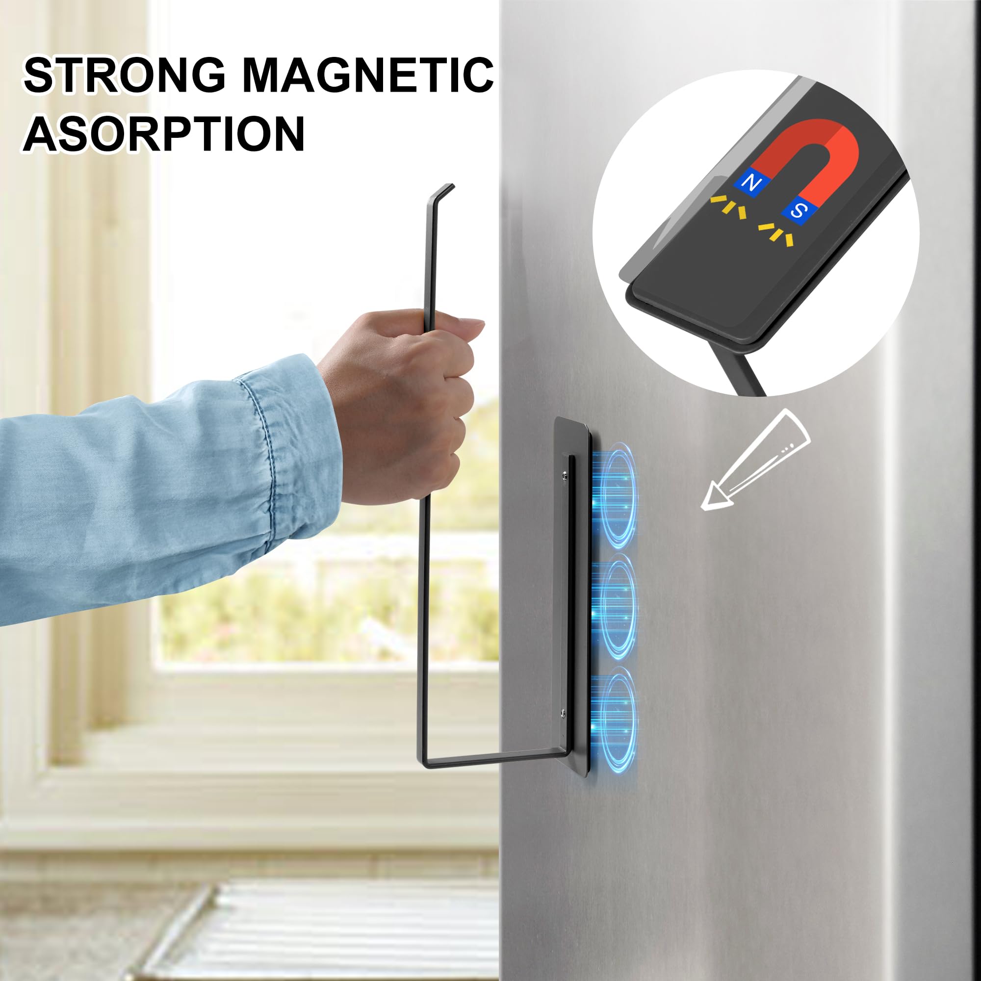 Magnetic Paper Towel Holder,Towel Bar for Refrigerator Grills Griddles RVs Tailgates, Carbon Steel with Rust-Resistant Finish,12”(L) x 3”(H),Fit Most US Paper Roll