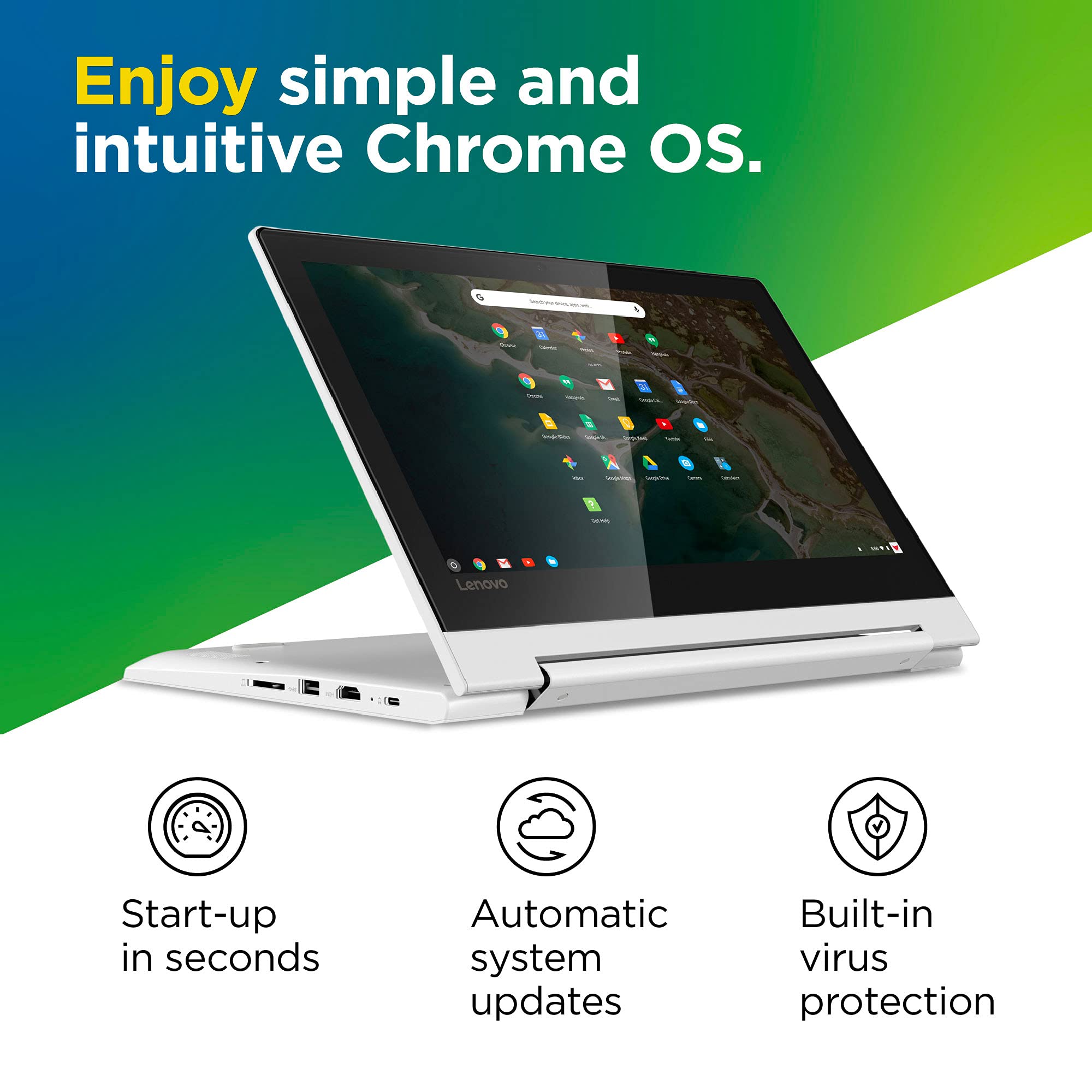 Lenovo Chromebook Flex 3 11" Laptop, 11.6-Inch HD IPS Display, MediaTek MT8173C, 4GB RAM, 64GB Storage, Chrome OS, Blizzard White
