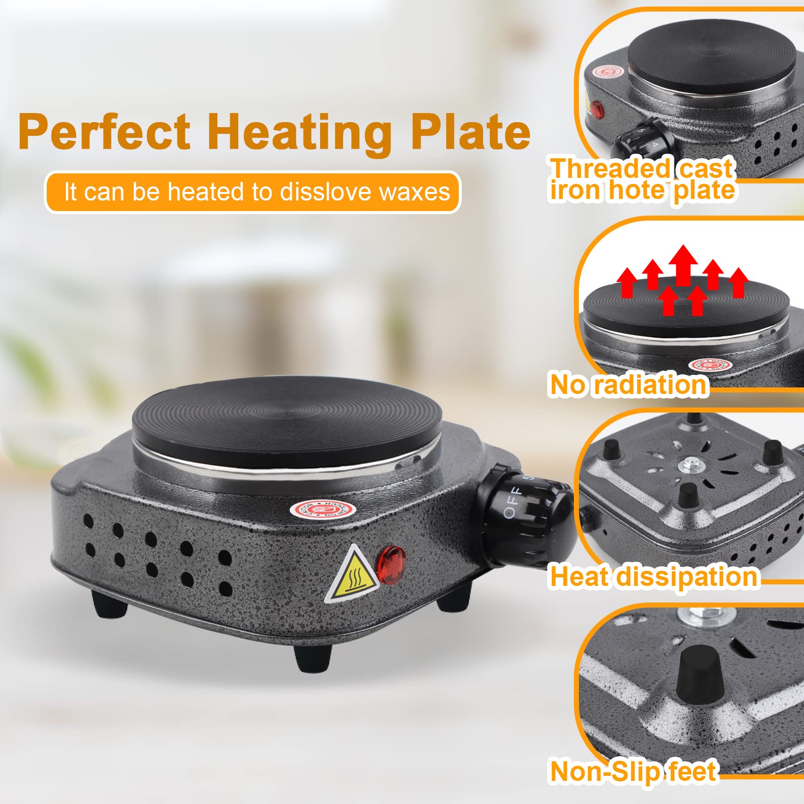 BBAXI Candle Making Pouring Pot with Electric Hot Plate for Melting Wax, Candle Wax Melting Pot with Heat-Resistant Handle and Long Stain Spoon, Candle Making Kit for Adults Beginners