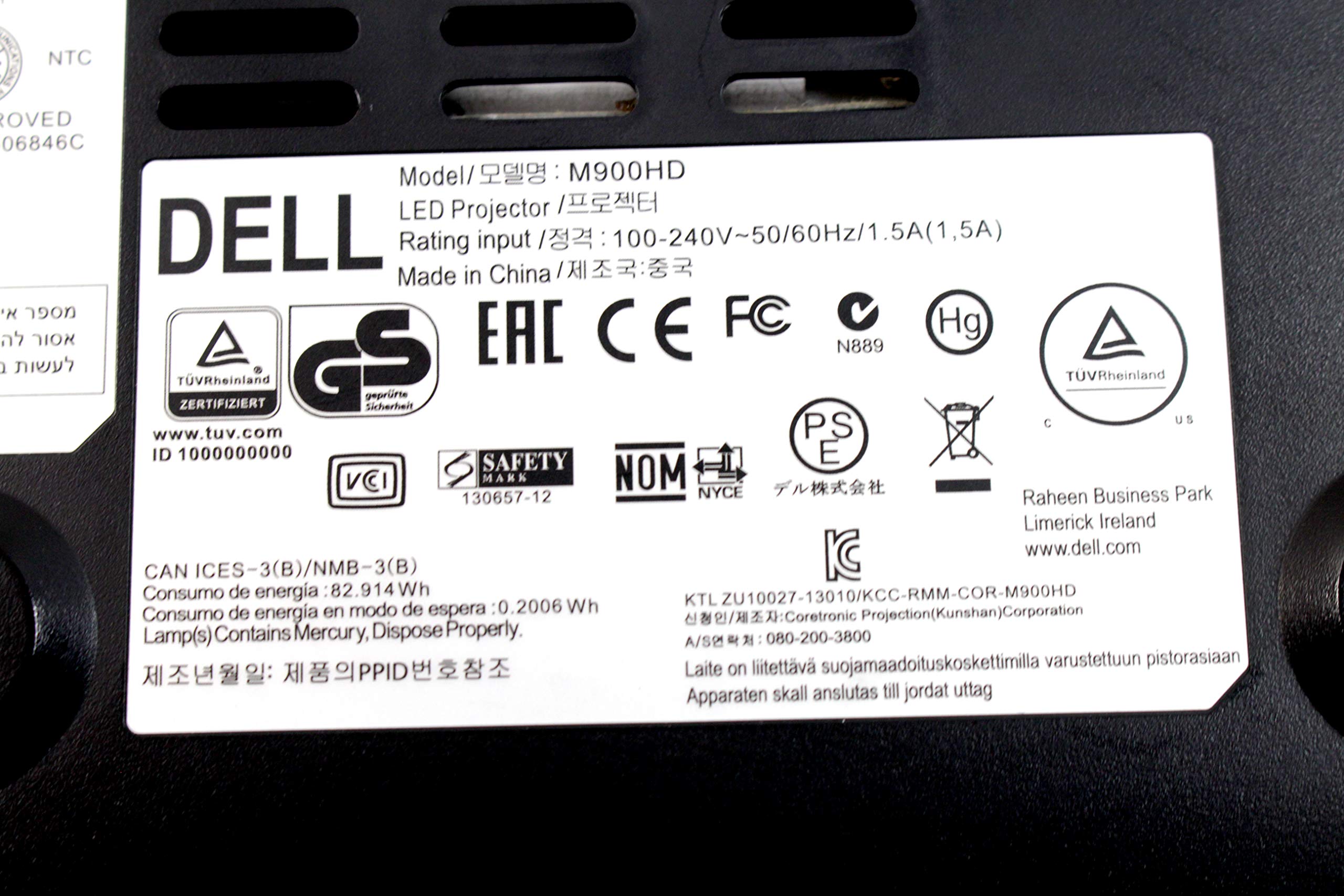 Dell M900HD DLP Projector 720p HDTV 16:10 1280x800 WXGA 700:1 900 lm HDMI/USB Speaker