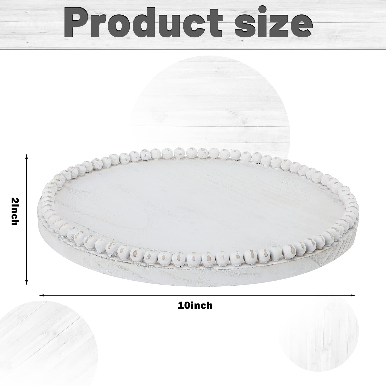 White Beaded Lazy Susan Wooden Kitchen Turntable Round Spinning Lazy Susan Organizer Wood Lazy Susan Turntable 360 Degrees Rotating Lazy Susan for Table Pantry Cabinet Tray Stand (9.8 Inches)