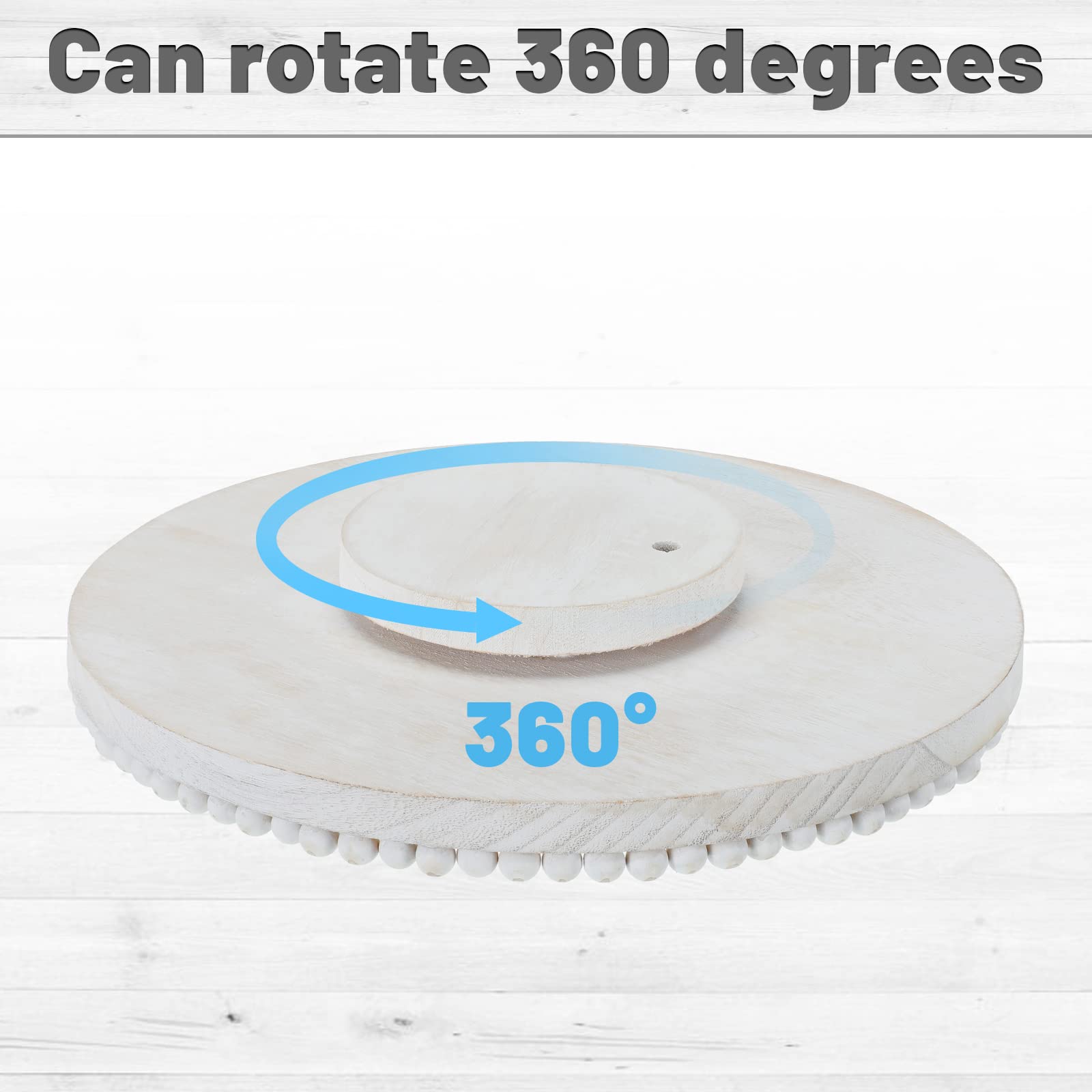 White Beaded Lazy Susan Wooden Kitchen Turntable Round Spinning Lazy Susan Organizer Wood Lazy Susan Turntable 360 Degrees Rotating Lazy Susan for Table Pantry Cabinet Tray Stand (9.8 Inches)