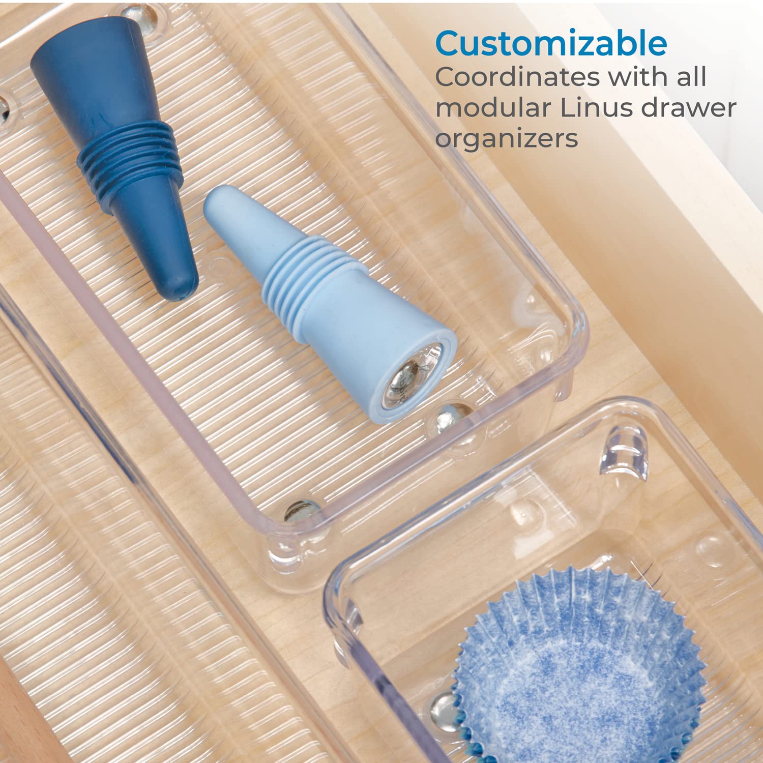 iDesign Utensil Holder and Silverware Organizer for Kitchen Utensils and Countertop Storage, The Linus Collection β Set of 2, 4" x 8" x 3", Clear