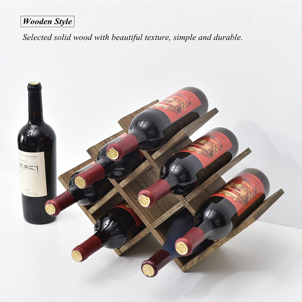 KIRIGEN 8-Bottle Countertop Wine Rack - Wine Bottle Holder for Bar Table/ Wine Cabinet Free Standing - Wood 3-Tier Wine Display and Storage Shelves Dark Brown XHJJ3-DBR
