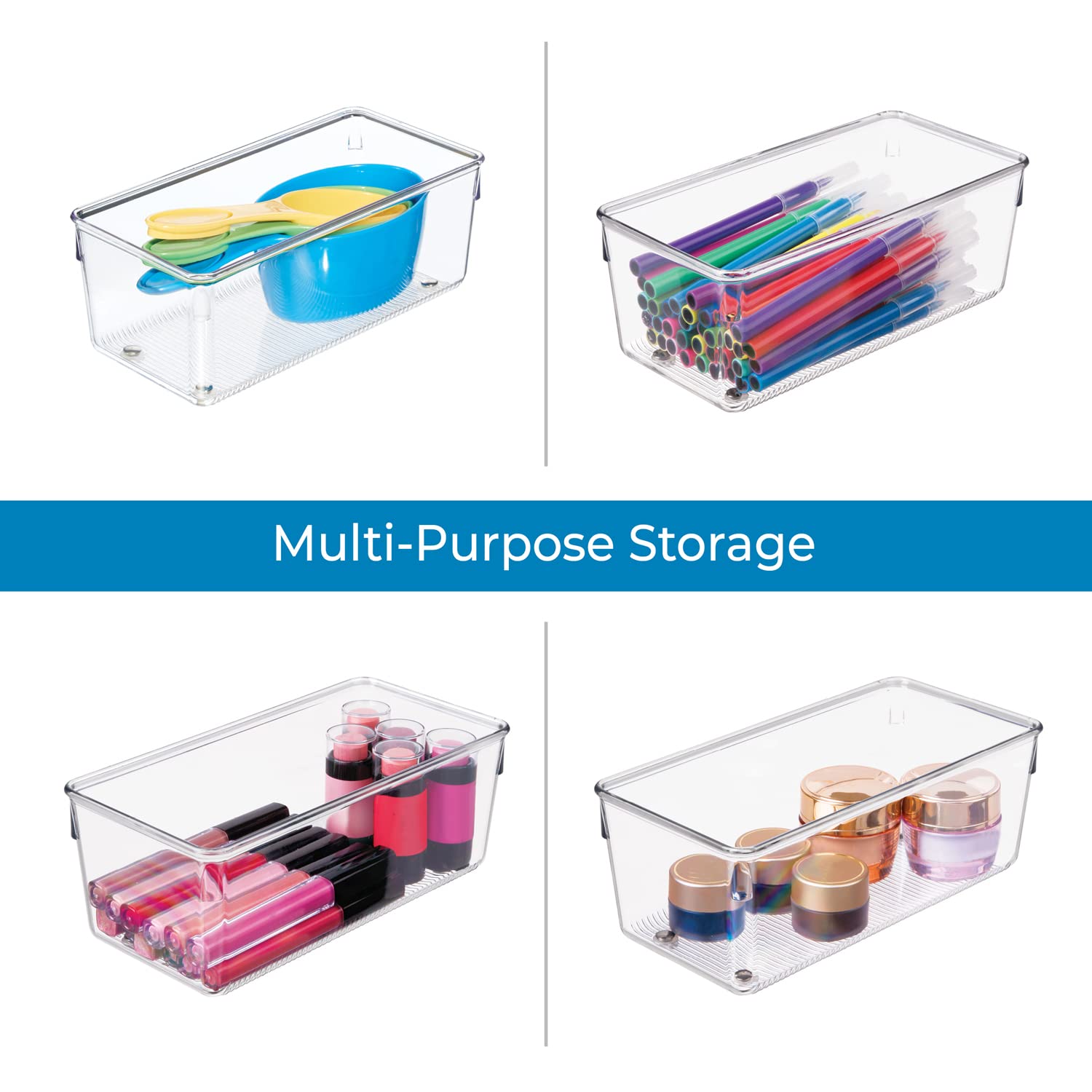 iDesign Utensil Holder and Silverware Organizer for Kitchen Utensils and Countertop Storage, The Linus Collection β Set of 2, 4" x 8" x 3", Clear