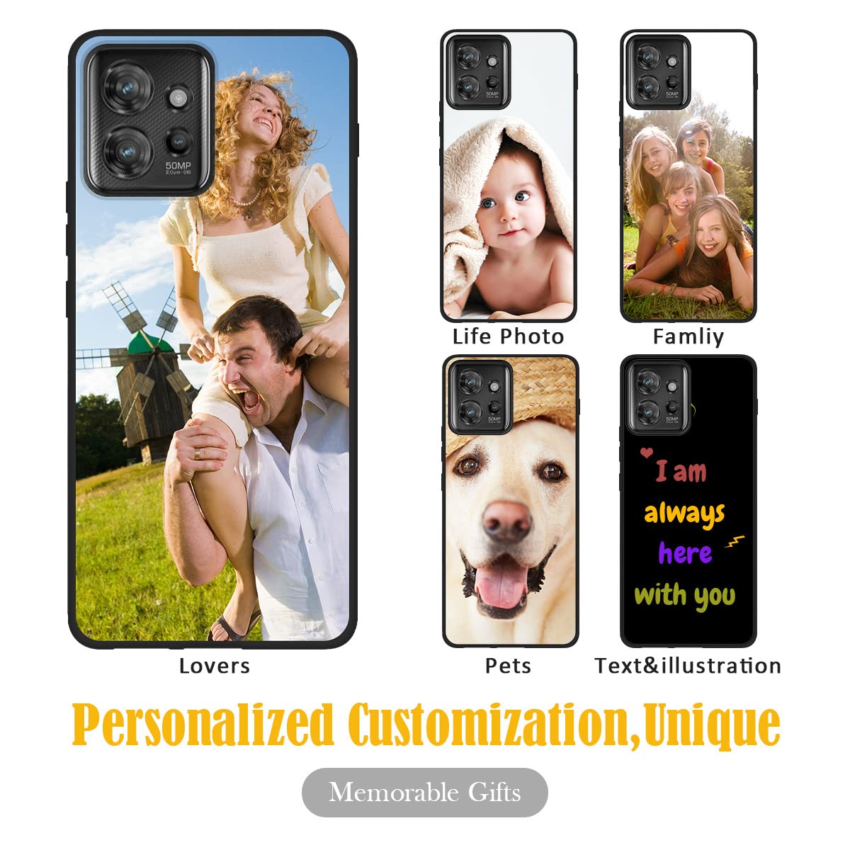 Personalize Phone Case for Motorola Moto Thinkphone 5G - Customizable Photo Picture Text Name, Customized Cellphone Cover Thin Soft TPU Protective Black Cases Covers 6.6 inch | Memorial Gift