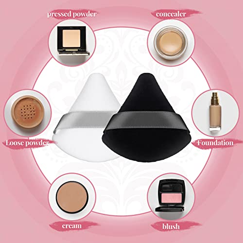 Patelai 2 Pcs Powder Puff Makeup Puff Triangle Powder Puff Soft Powder Sponge Reusable Triangle Sponges with Strap for Loose Powder Cosmetic Foundation Wet Dry Makeup (Black, White)