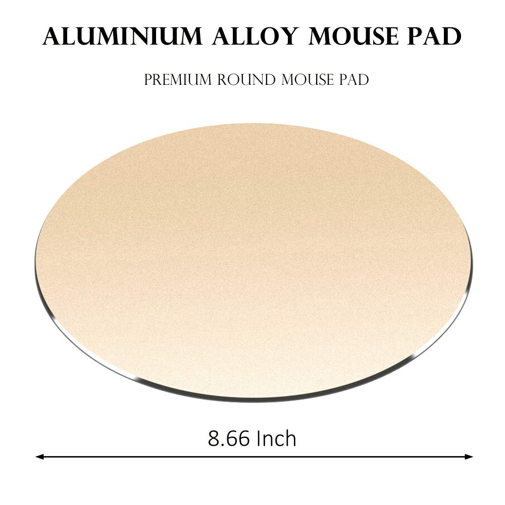 ProElife Premium Aluminum Metal Mouse Pad Mice Mat 8.66 inch (Round, Champagne Gold)