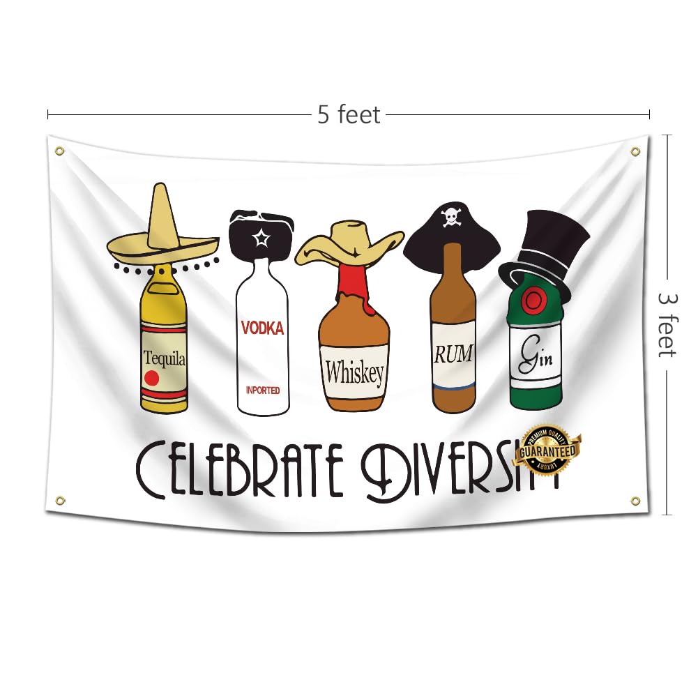 Celebrate Diversity Flag For Room Guys,3x5 ft Banner,Funny Poster Durable Man Cave Wall Flag with 4 Brass Grommets for College Dorm Room Decor,Outdoor Party