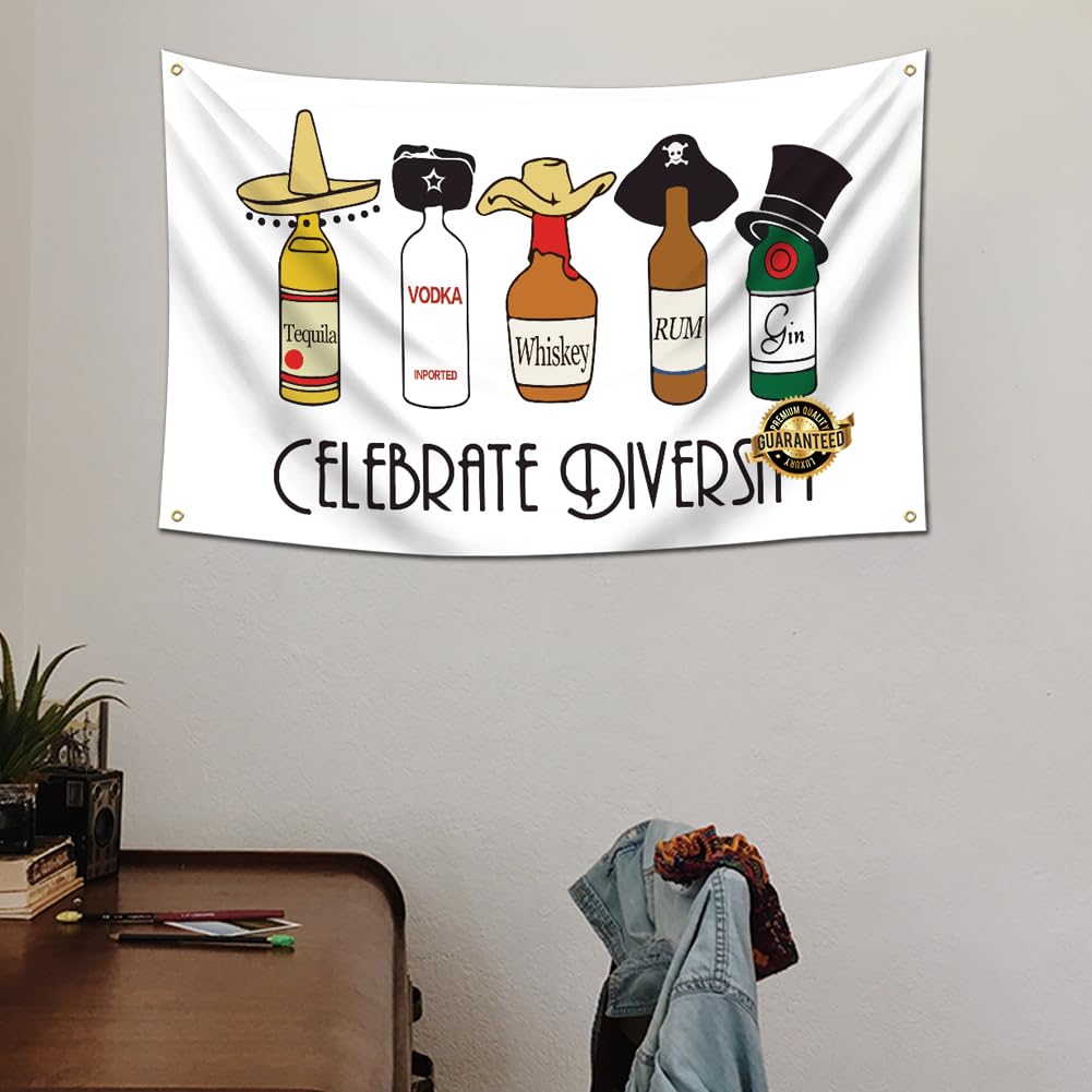 Celebrate Diversity Flag For Room Guys,3x5 ft Banner,Funny Poster Durable Man Cave Wall Flag with 4 Brass Grommets for College Dorm Room Decor,Outdoor Party